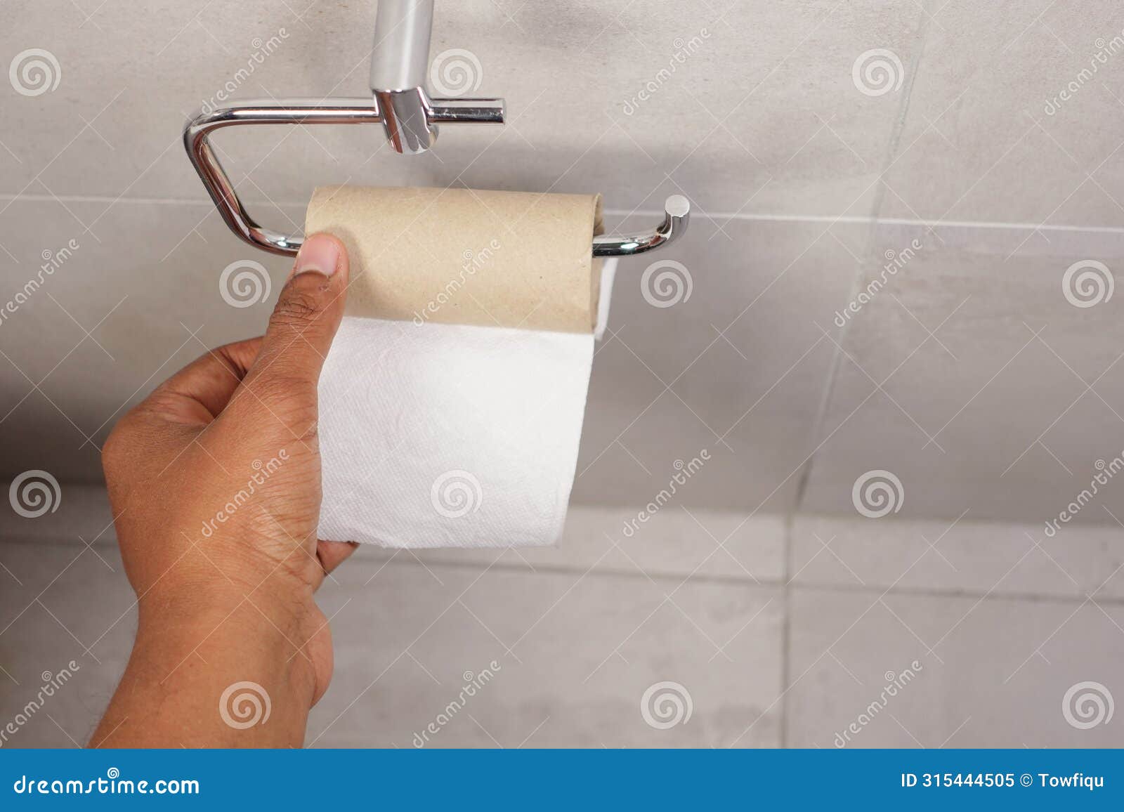 Hand Pulling Toilet Paper Roll in Holder Stock Image - Image of ...