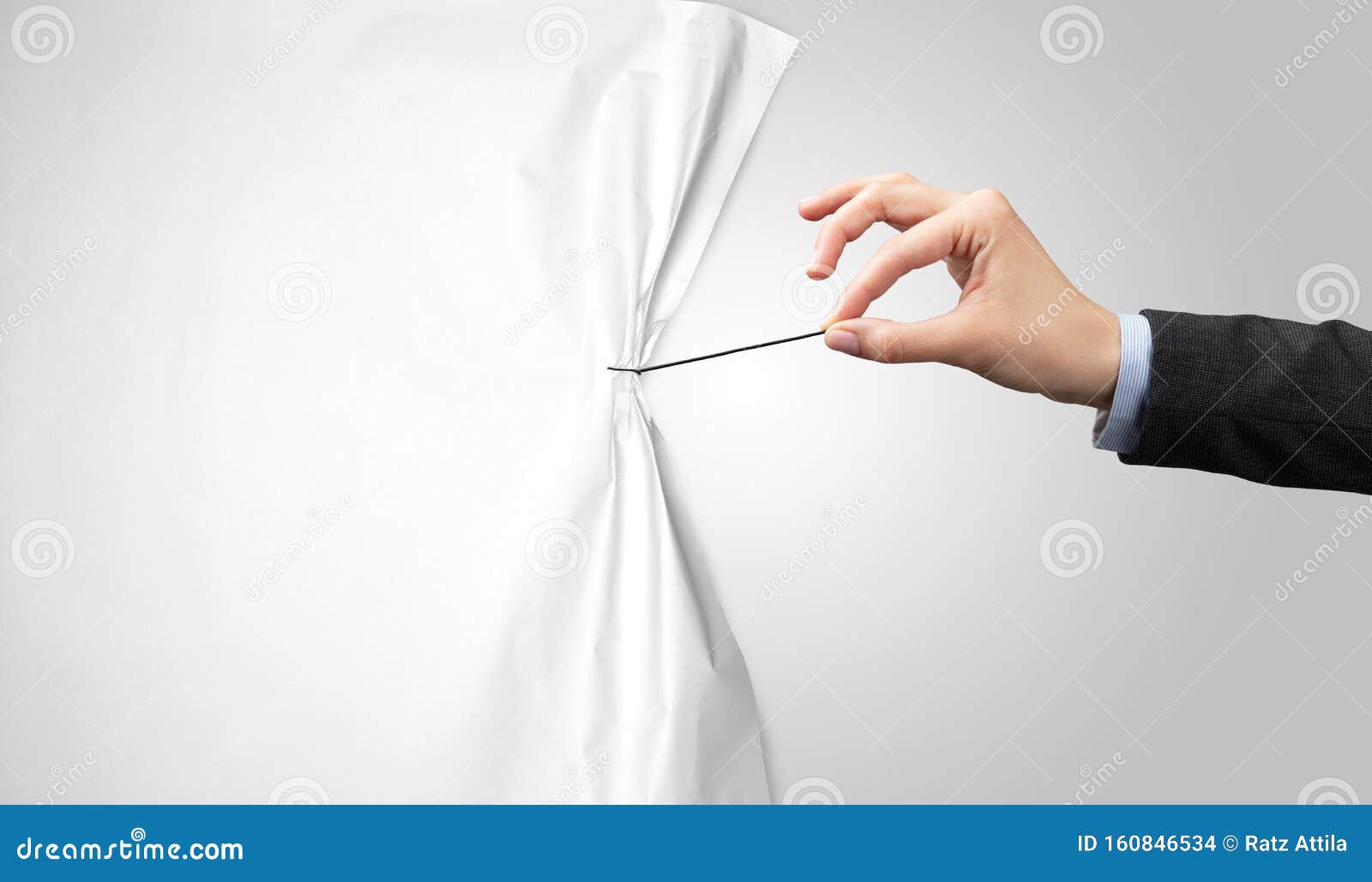 Hand Pulling White Paper Curtain Stock Photo - Image of pollution ...