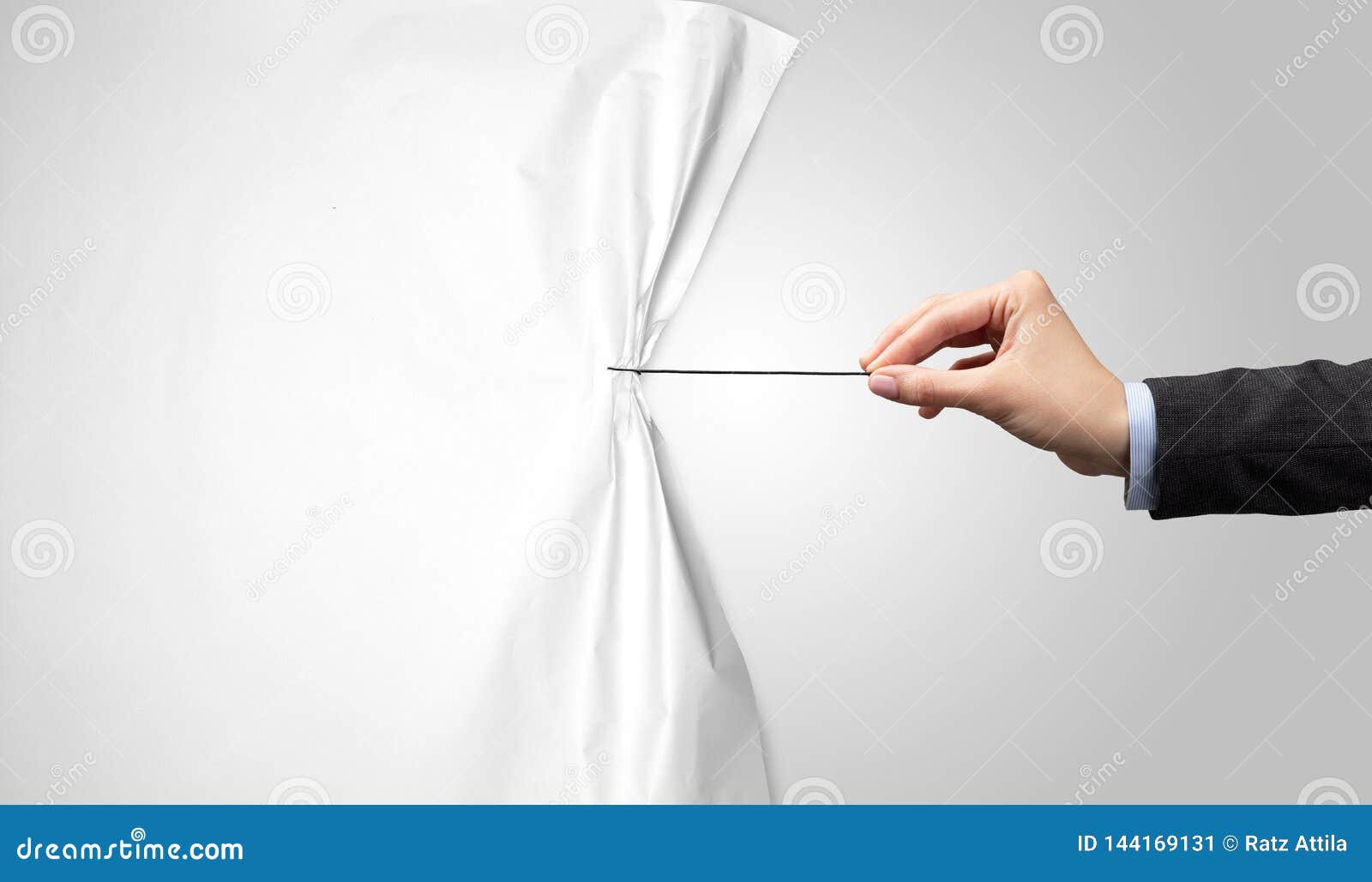 Hand Pulling White Paper Curtain Stock Image - Image of clean ...
