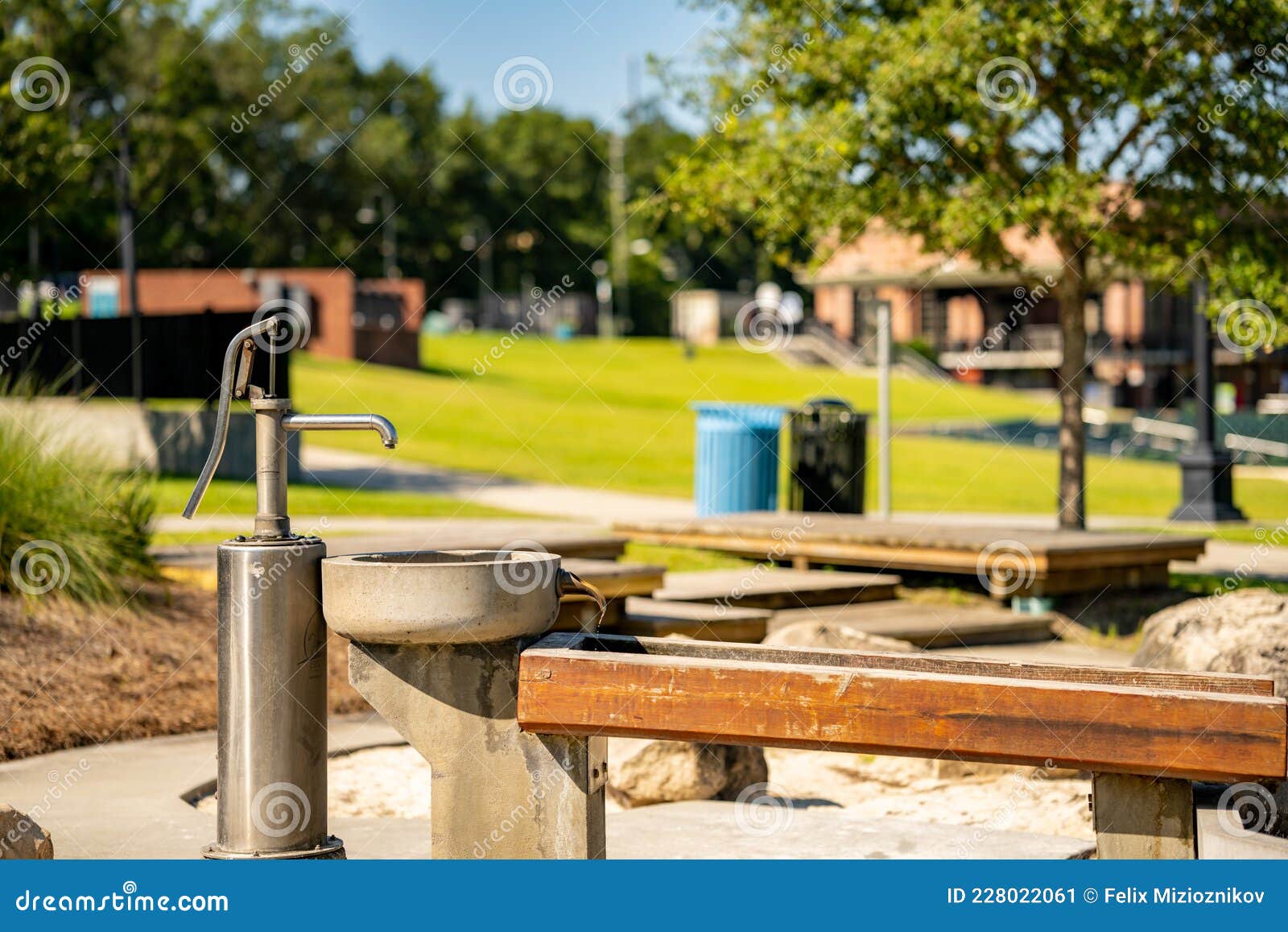 Hand Pump Water Fountain in the Park Scene Stock Image - Image of lever ...