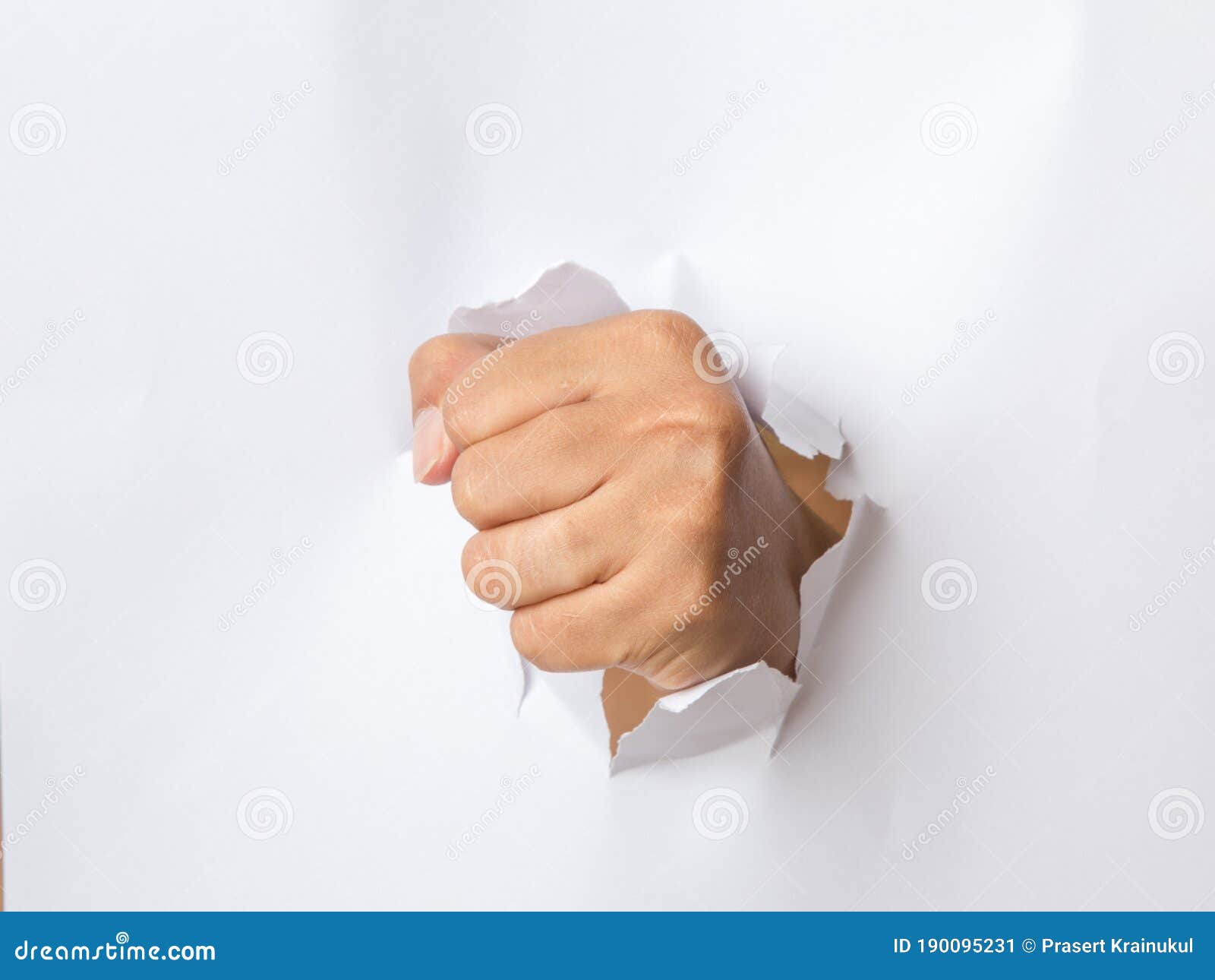 Hand Punching through the Paper Stock Image - Image of finger, white ...