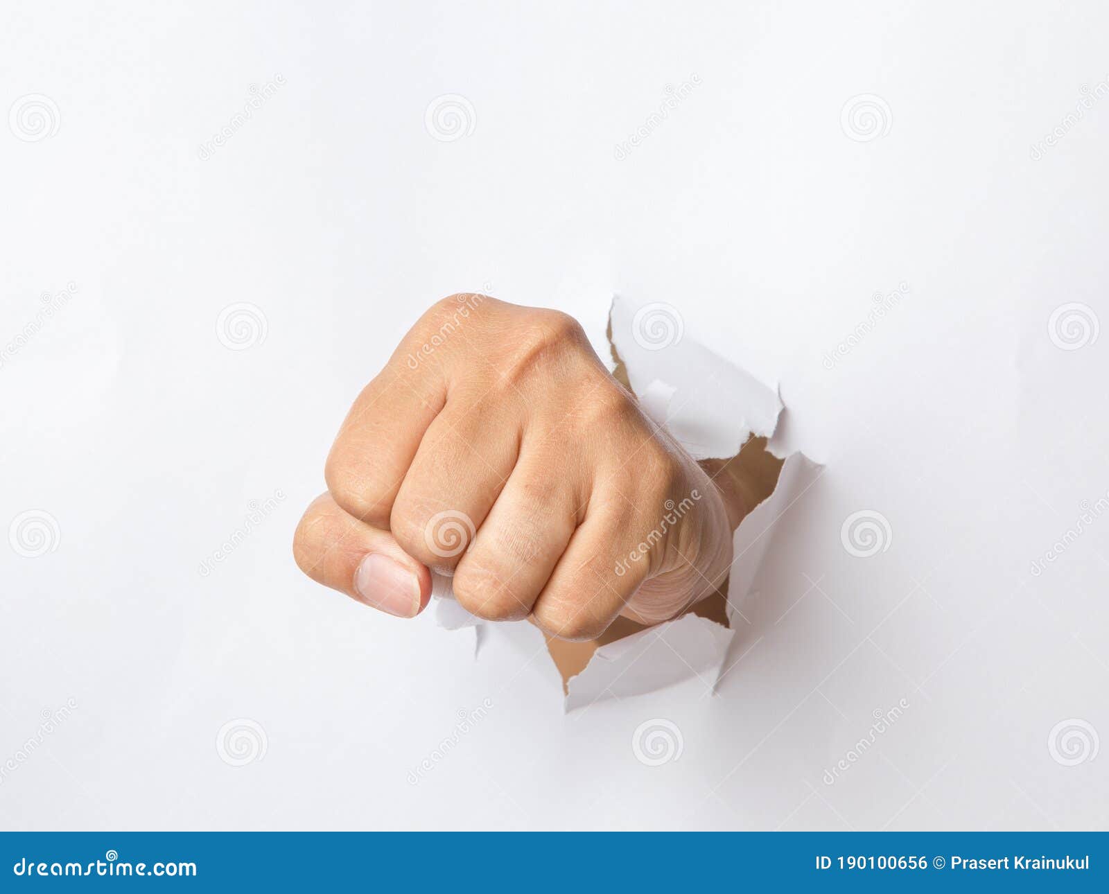 Hand Punching through the Paper Stock Photo - Image of gesturing, sign ...