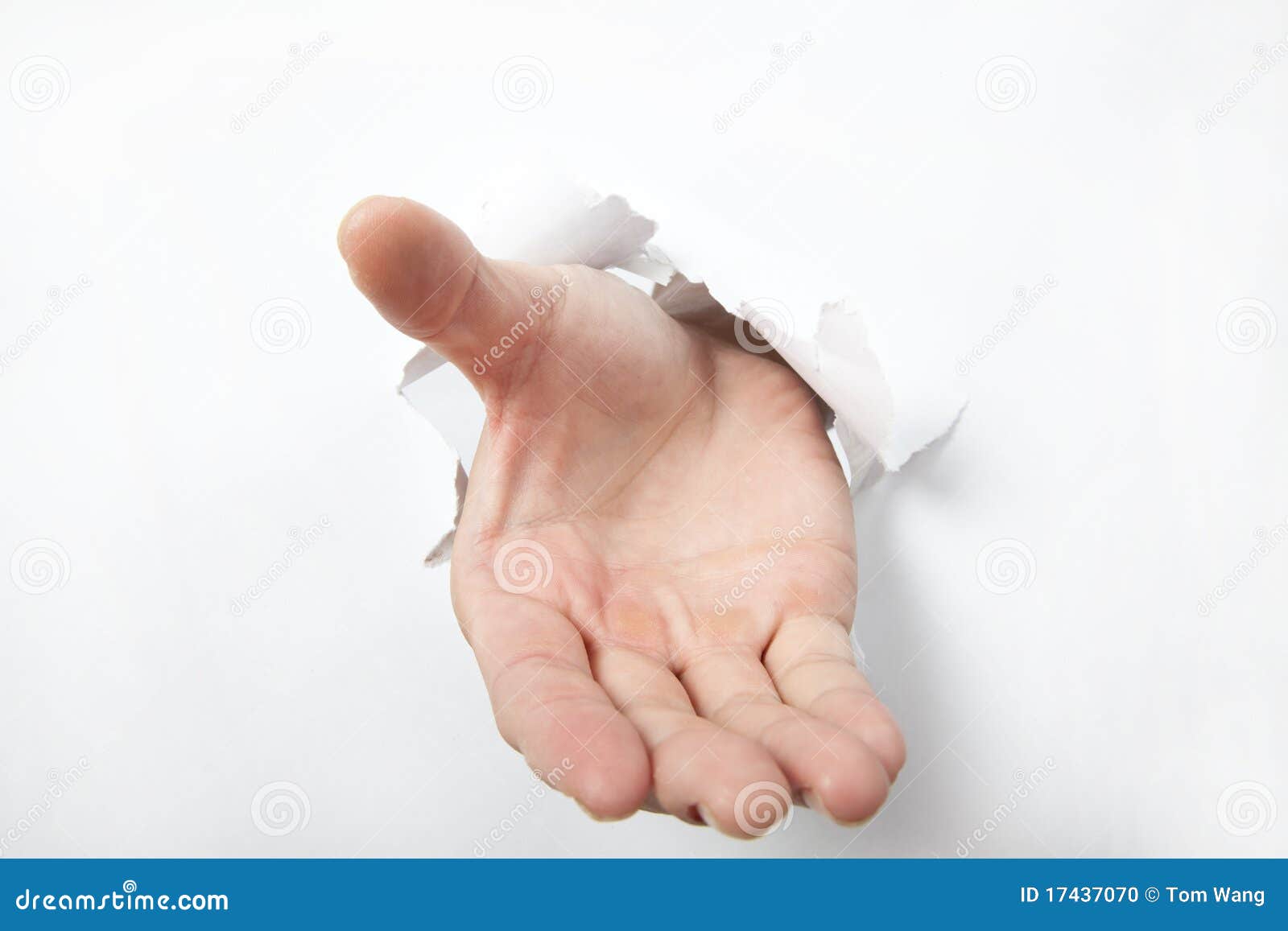 Hand Punching through White Paper and Try To Shak Stock Photo - Image ...