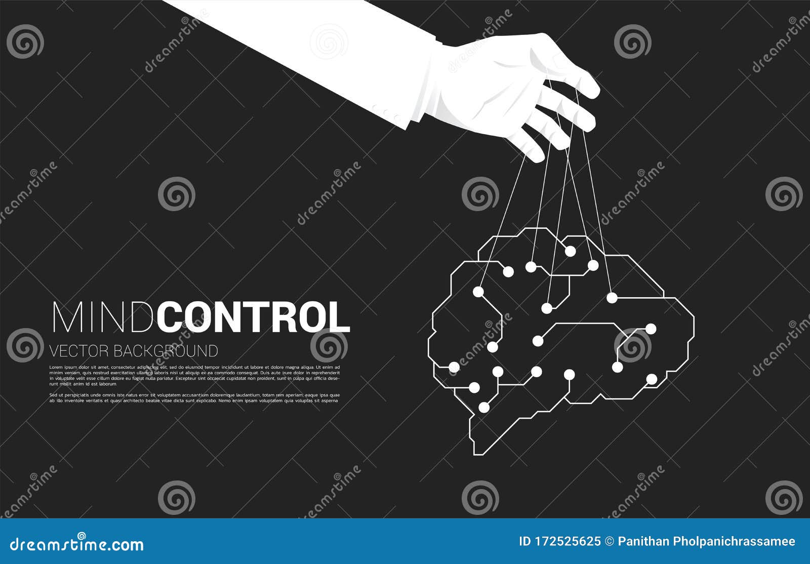 Hand Puppet Master Controlling Digital Brain. Stock Illustration ...