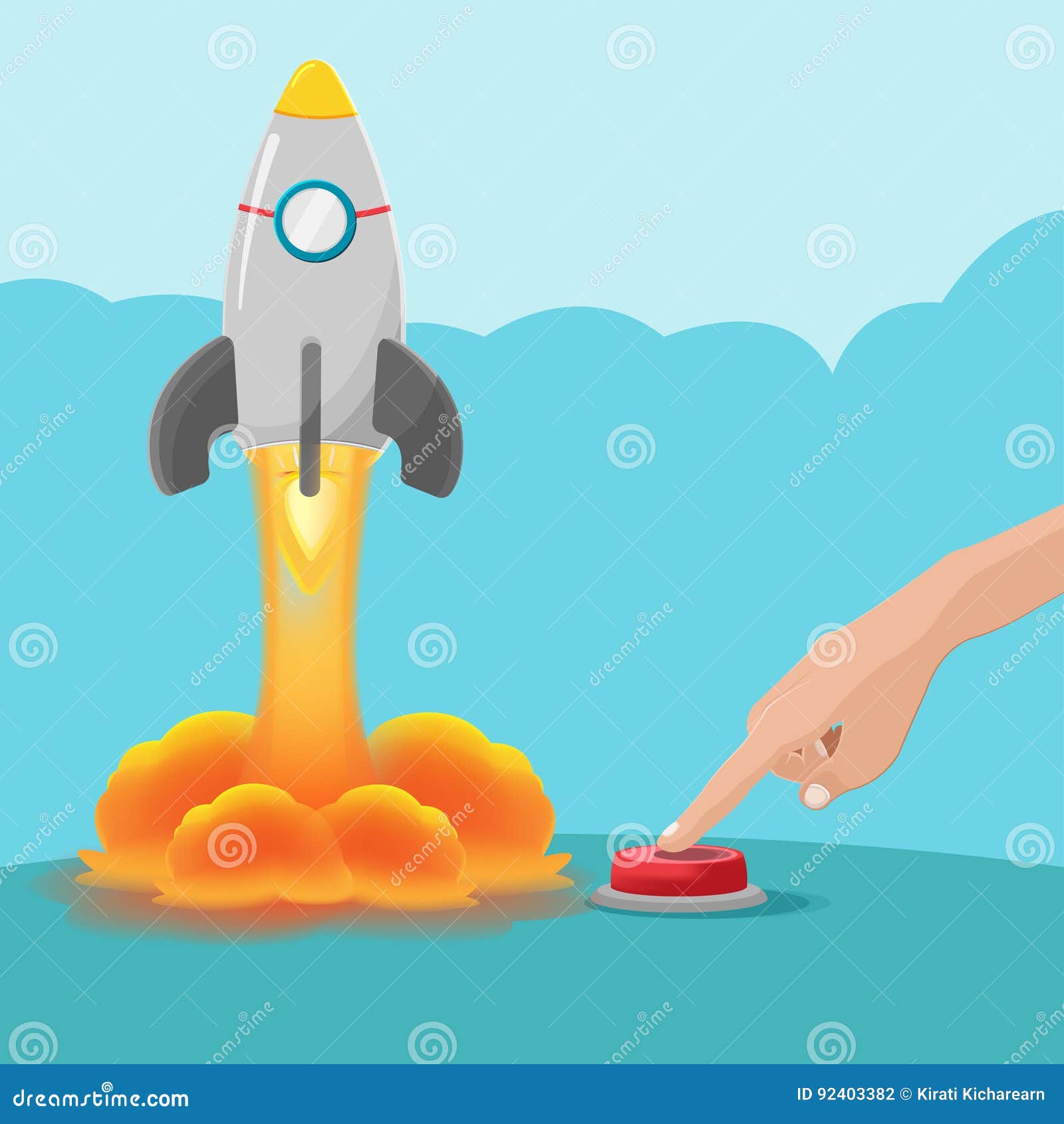 Hand Push Button Start Rocket Vector Stock Illustration - Illustration ...