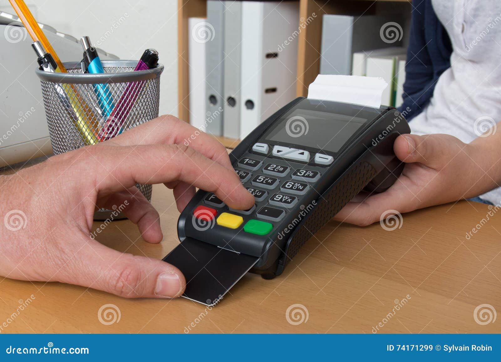 Hand Push Credit Card into a Credit Card Machine Stock Image - Image of ...