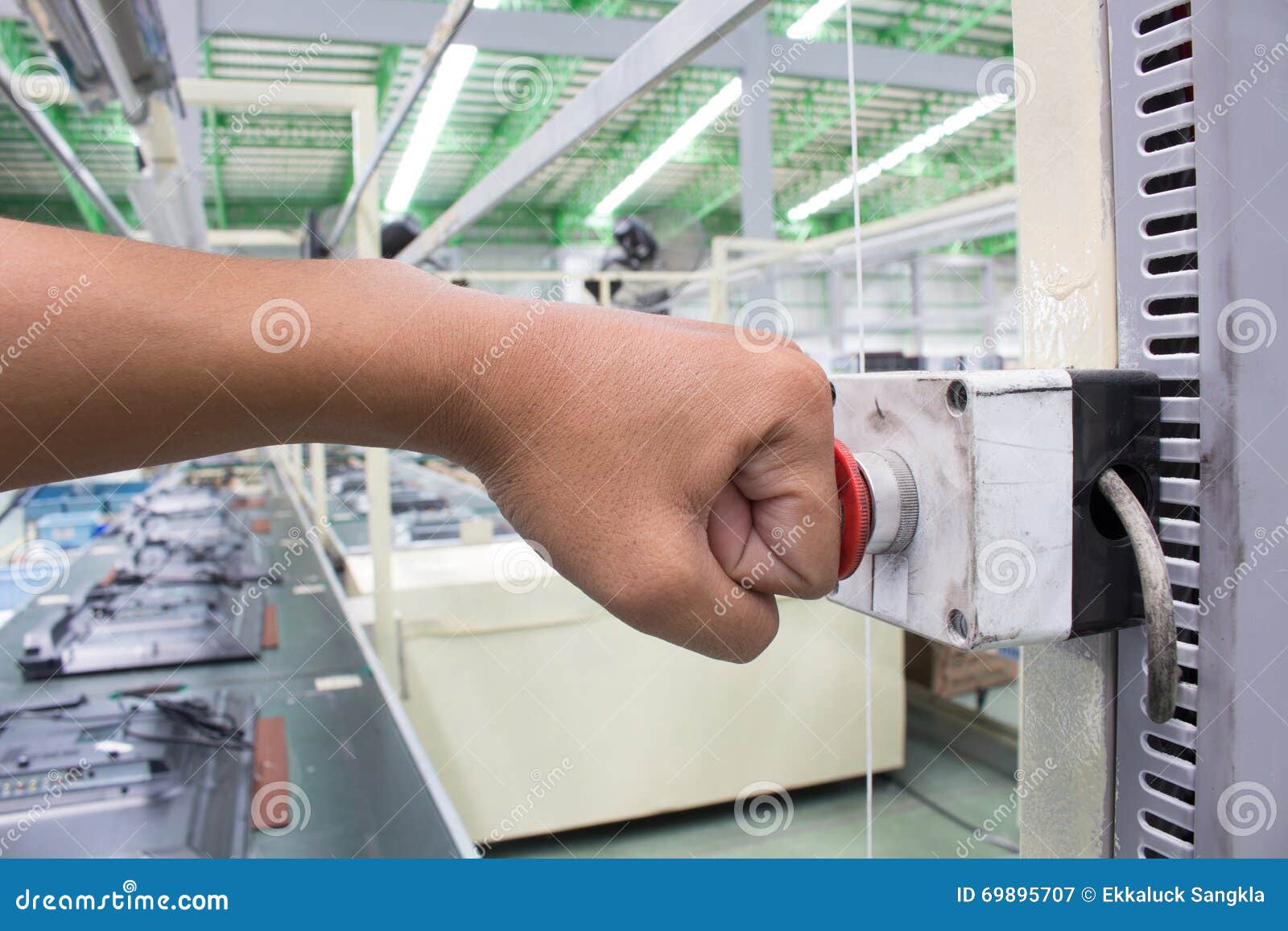 Hand Push Emergency Button in Product Line Stock Image - Image of ...