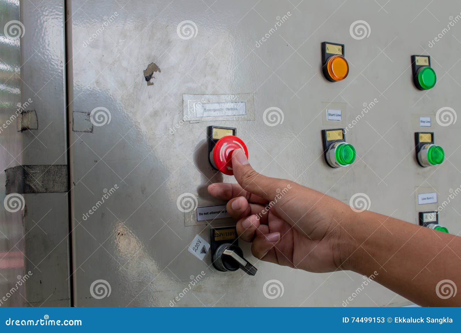 Hand Push Emergency Button in Product Line Stock Image - Image of panel ...