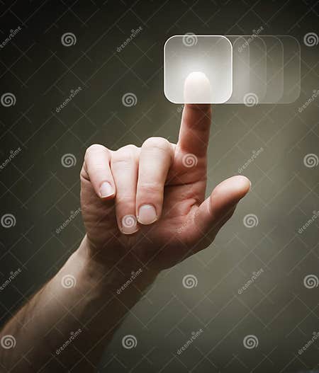 Hand pushing the button stock photo. Image of human, interface - 19238460