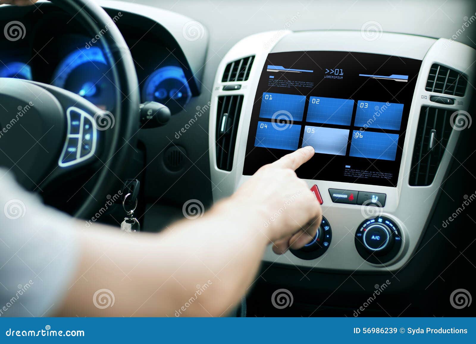 Hand Pushing Button on Car Control Panel Screen Stock Image - Image of ...