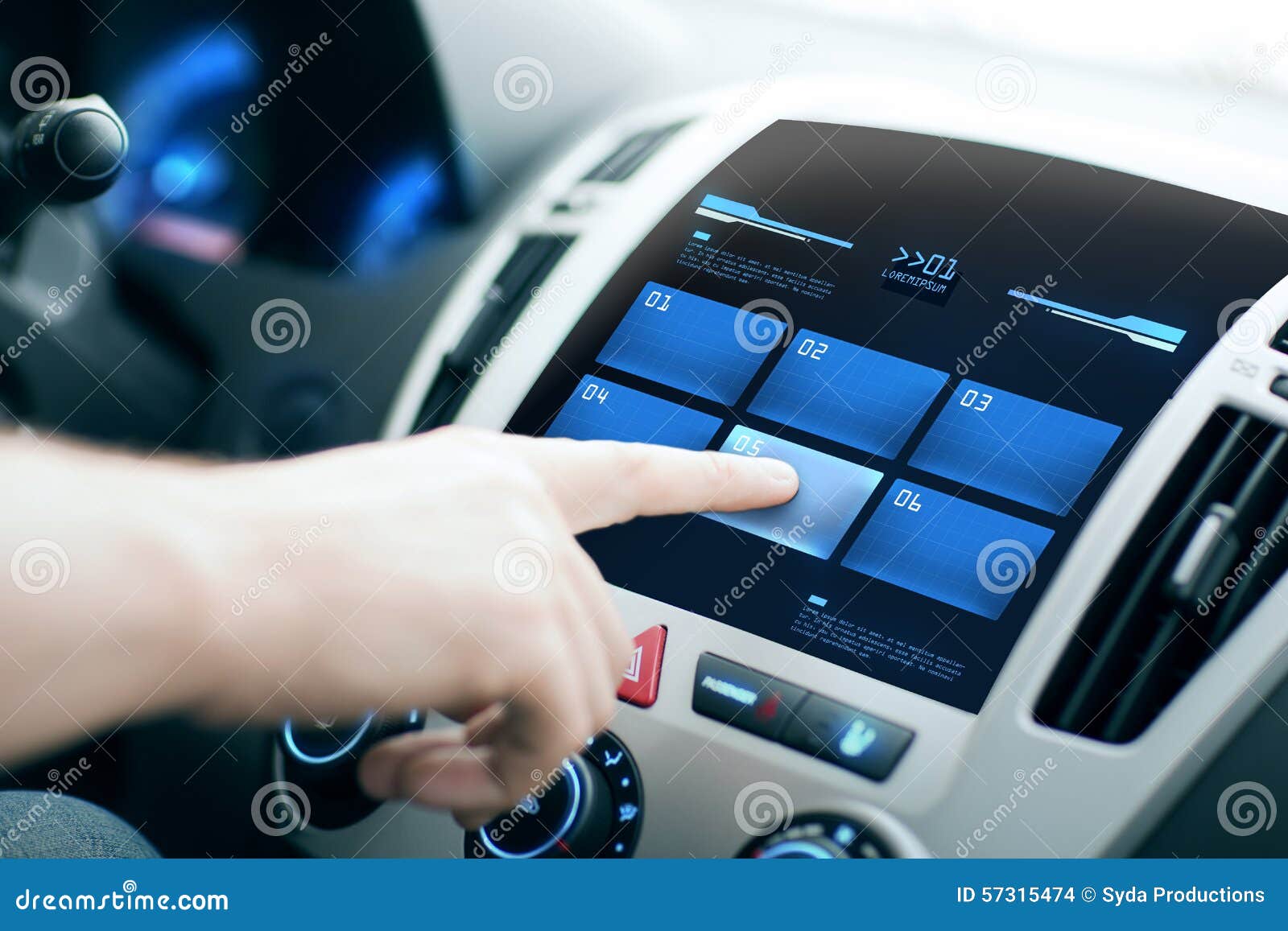 Hand Pushing Button on Car Control Panel Screen Stock Photo - Image of ...