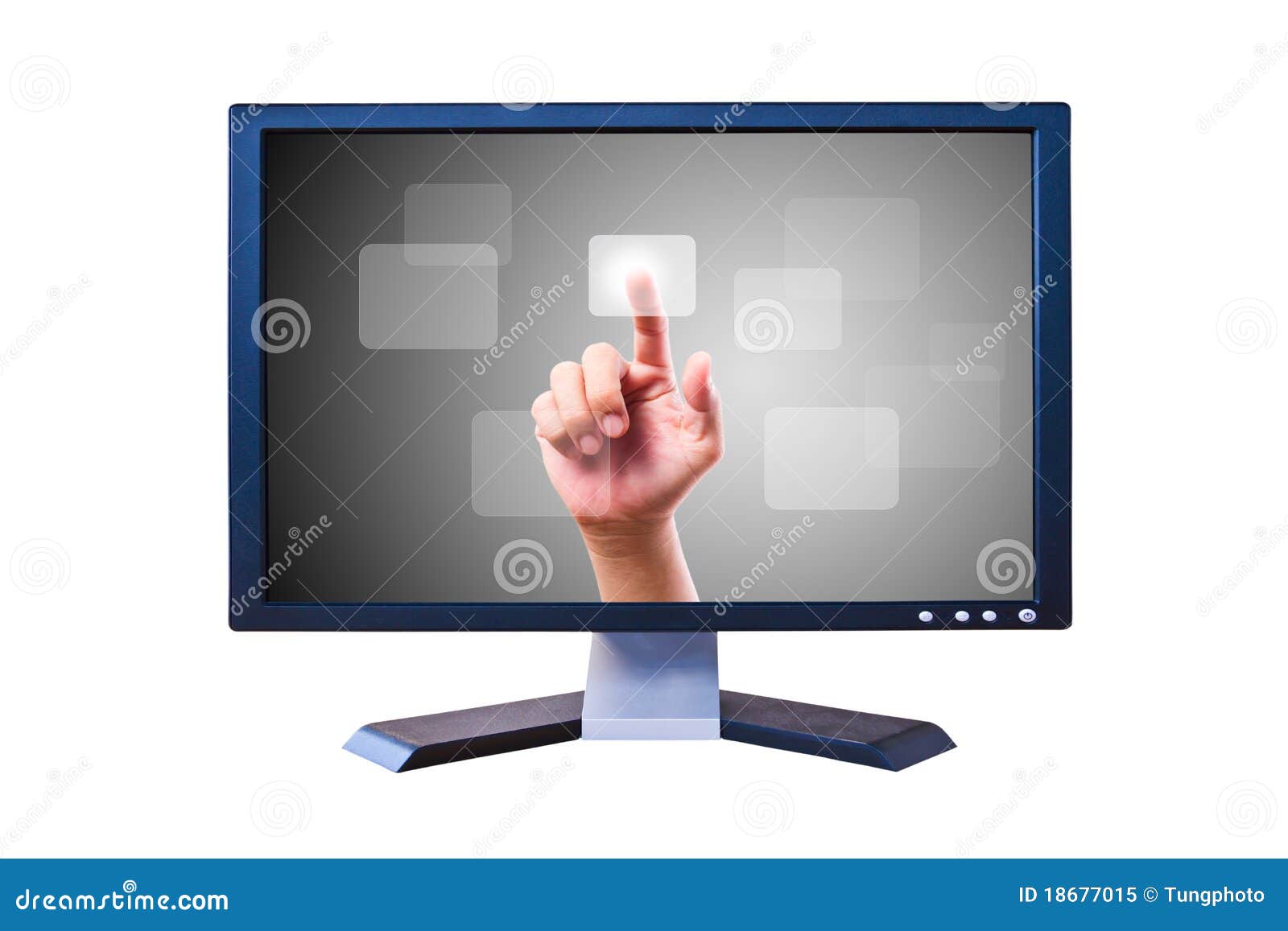 Hand Pushing Button on Flat Screen Stock Image - Image of cyberspace ...