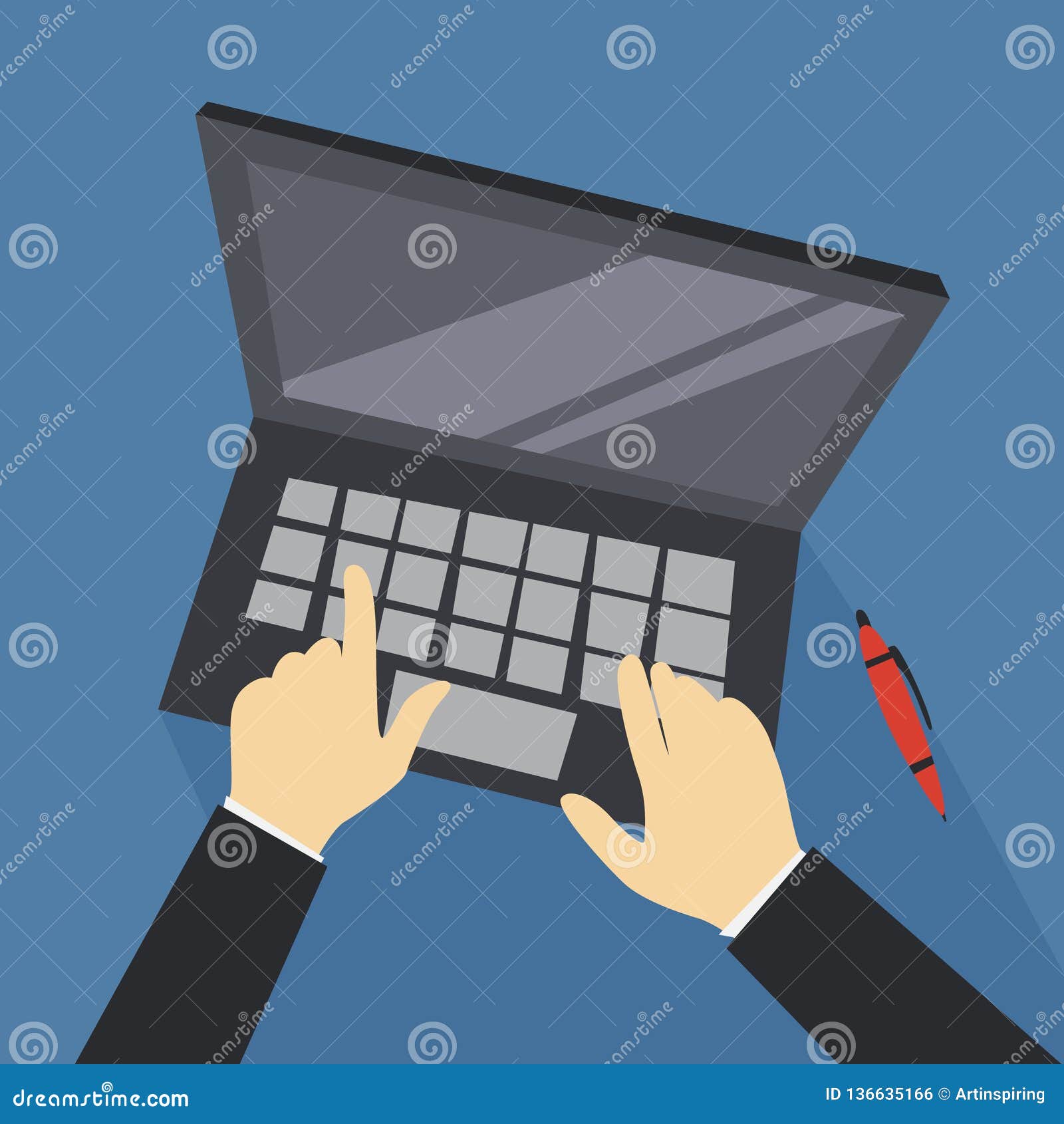 Hand Pushing Button on the Laptop Computer Stock Vector - Illustration ...