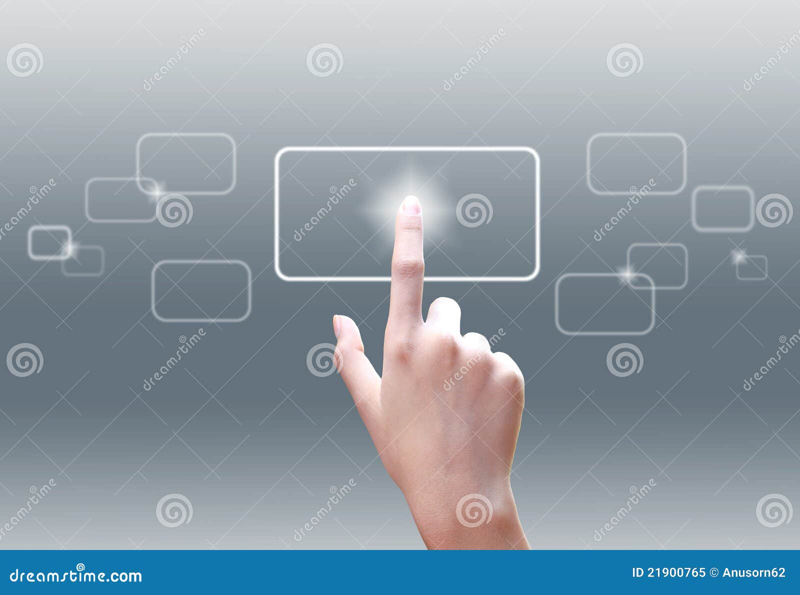 Hand Pushing a Button on a Touch Screen Stock Illustration ...