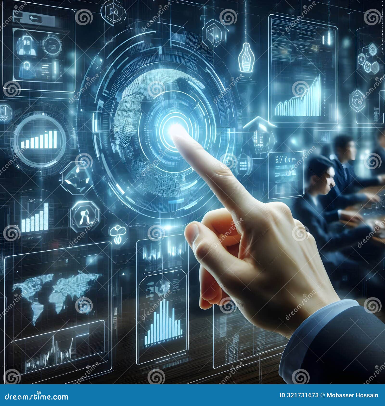 Hand Pushing a Button on a Digital Touch Screen Stock Illustration ...