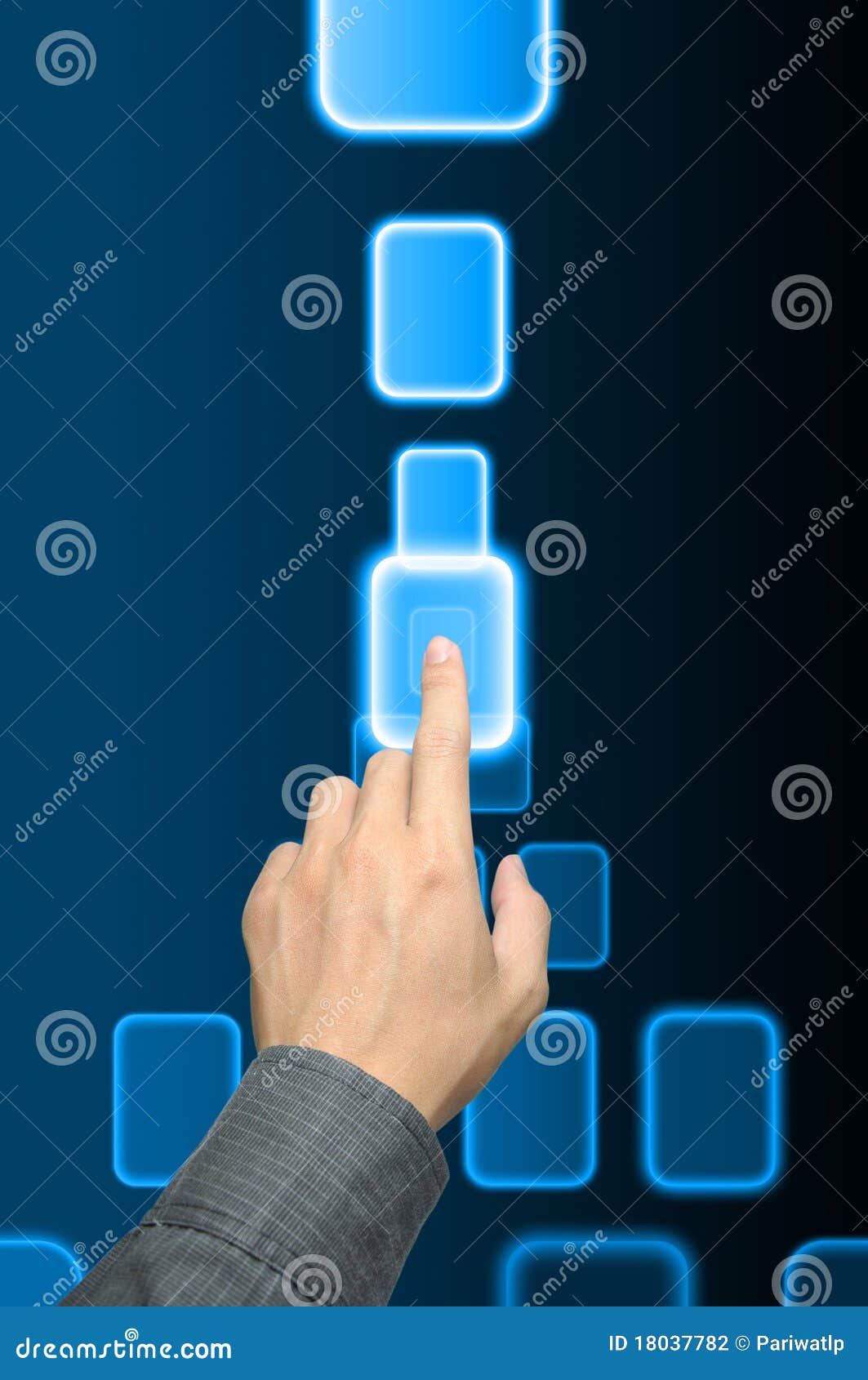 Hand Pushing a Button on a Touch Screen Interface Stock Photo - Image ...