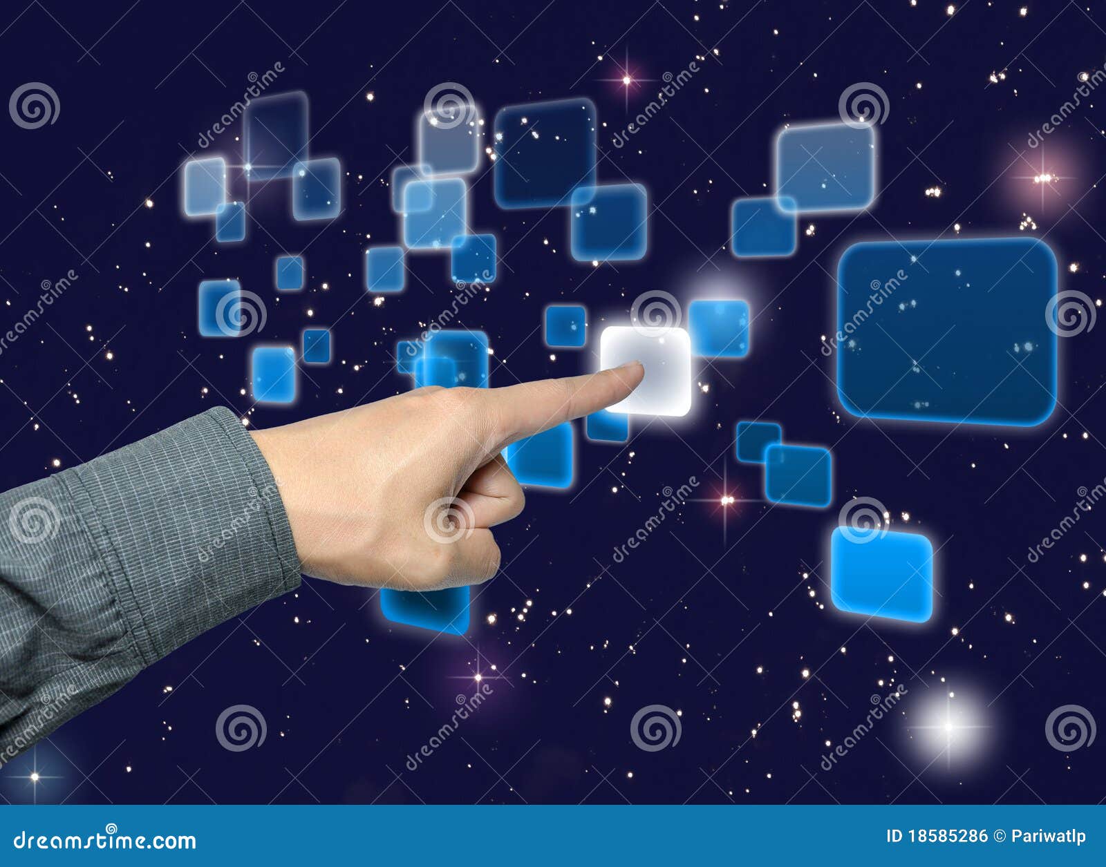 Hand Pushing a Button on a Touch Screen Interface Stock Photo - Image ...