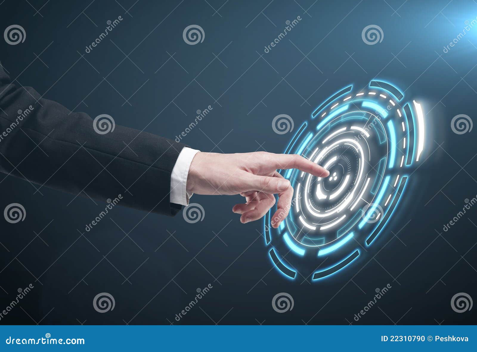 Hand Pushing a Button on a Touch Screen Interface. Stock Photo - Image ...