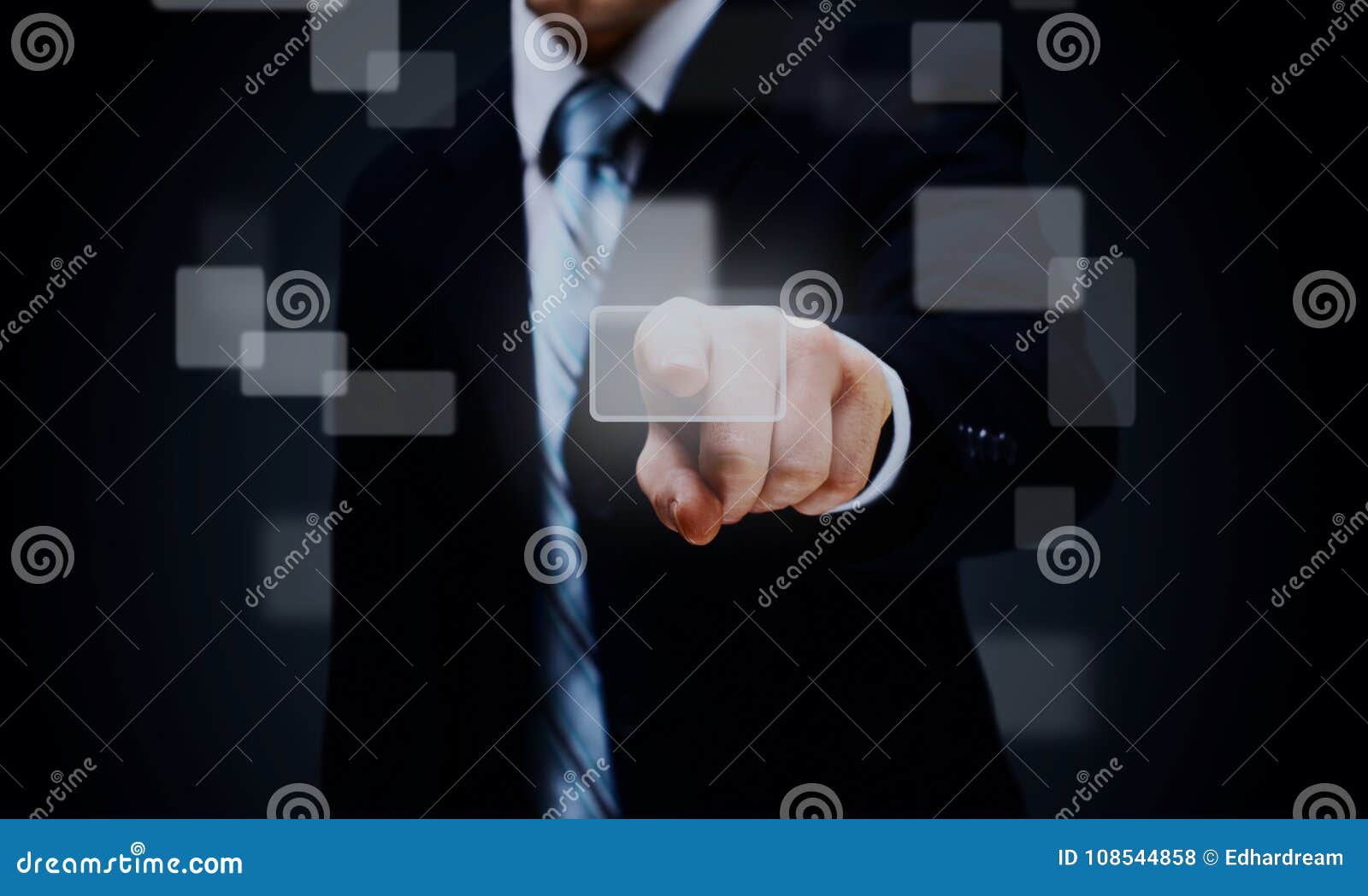 Hand Pushing a Button on a Touch Screen Interface. Stock Photo - Image ...
