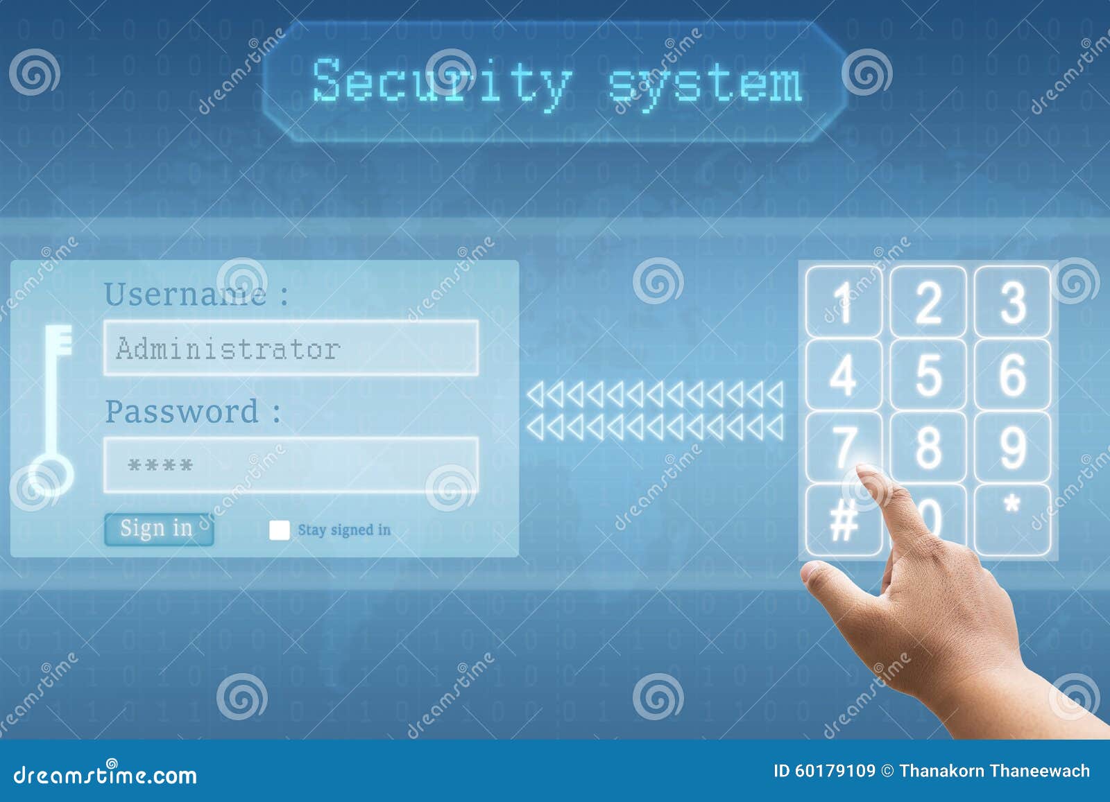 Hand Pushing a Button on Touch Screen Interface Login and Password with ...