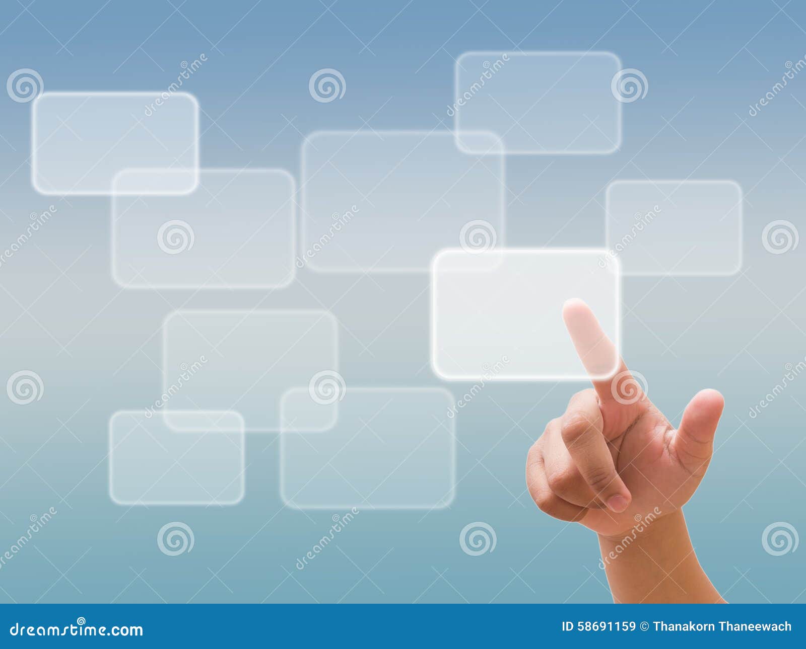 Hand Pushing a Button on a Touch Screen Interface Stock Image - Image ...