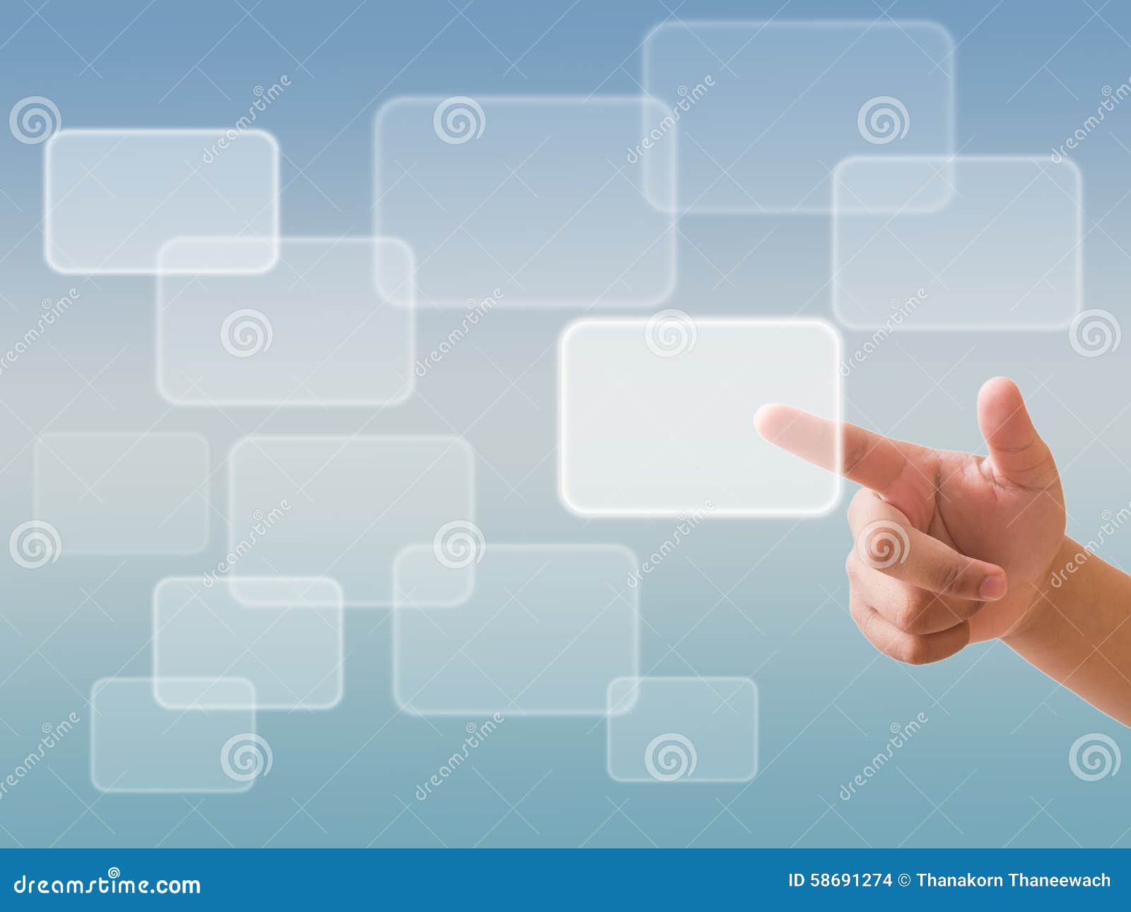 Hand Pushing a Button on a Touch Screen Interface Stock Illustration ...