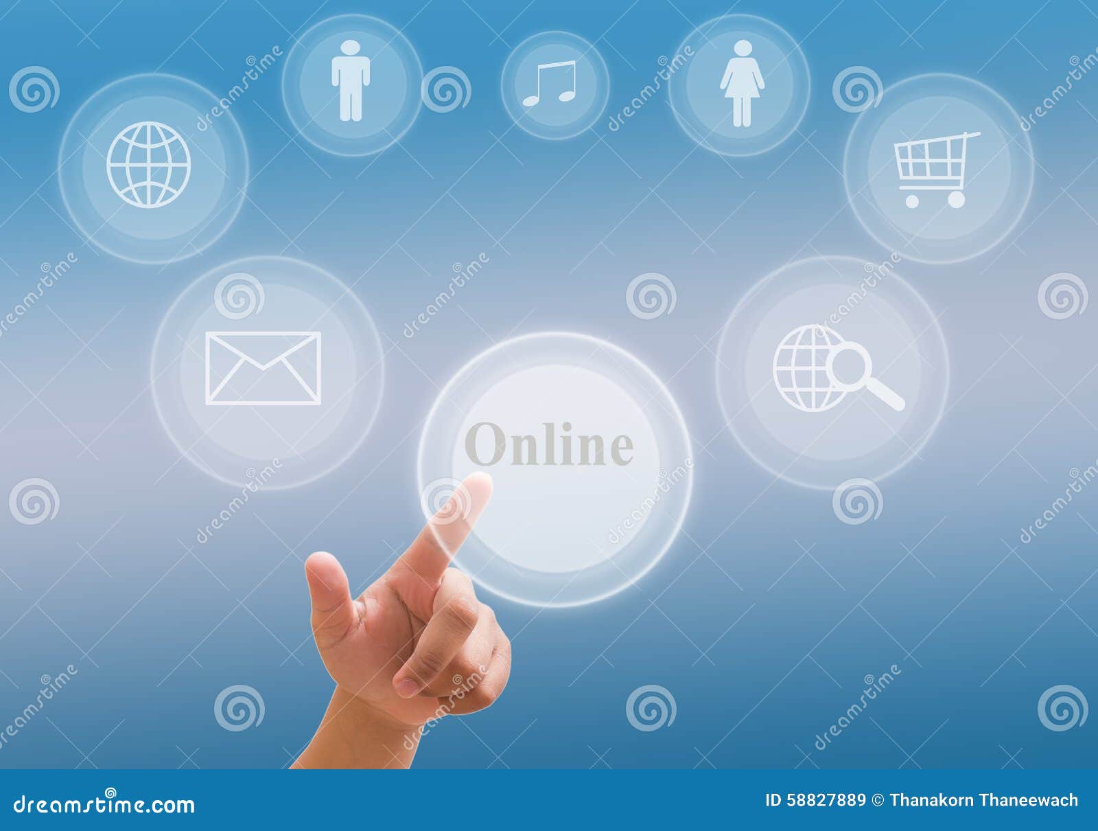 Hand Pushing a Button on a Touch Screen Interface Stock Image - Image ...