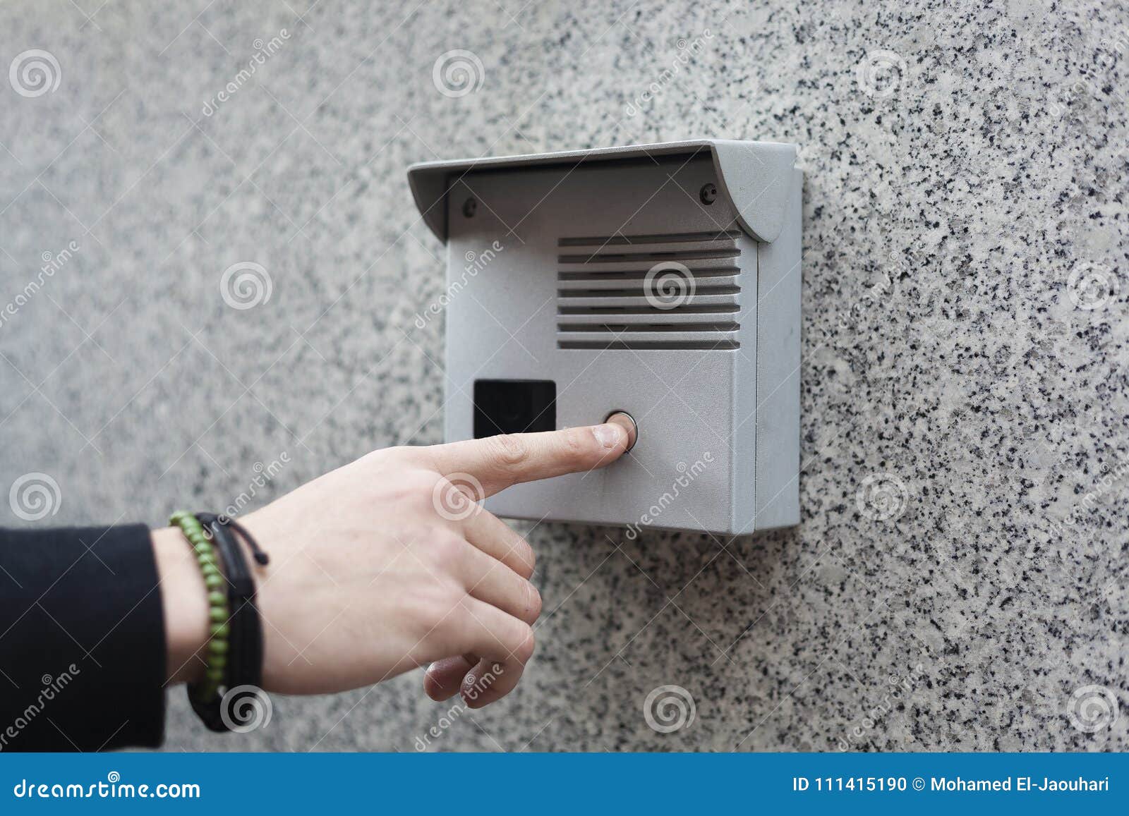 Hand Pushing Buzzer Button on a Wall Stock Photo - Image of date ...