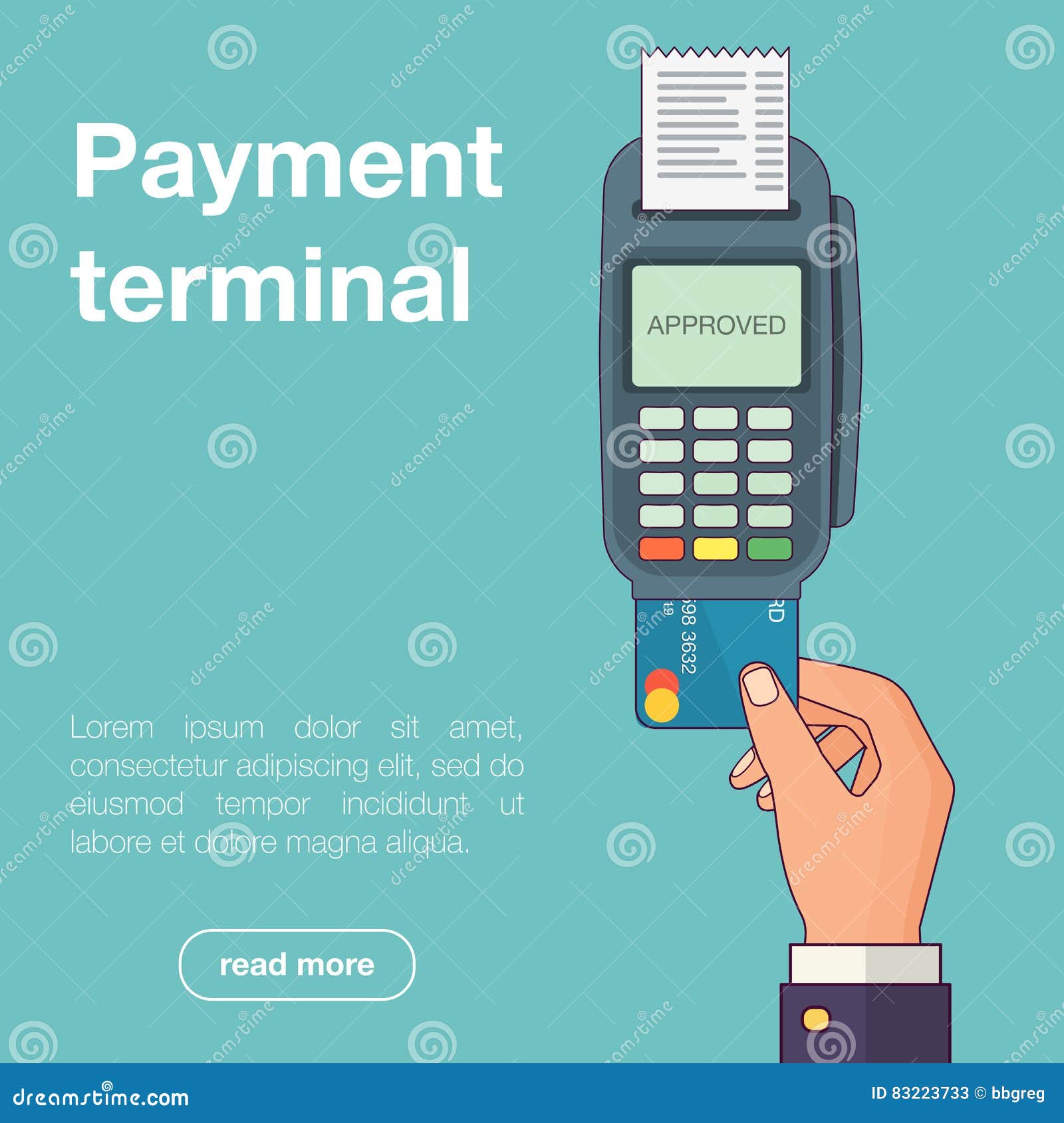 Hand Pushing Credit Card from the Pos Terminal. Flat Style Editorial ...