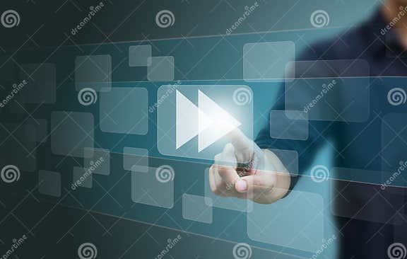 Hand Pushing a Fast Forward Button Stock Photo - Image of button ...