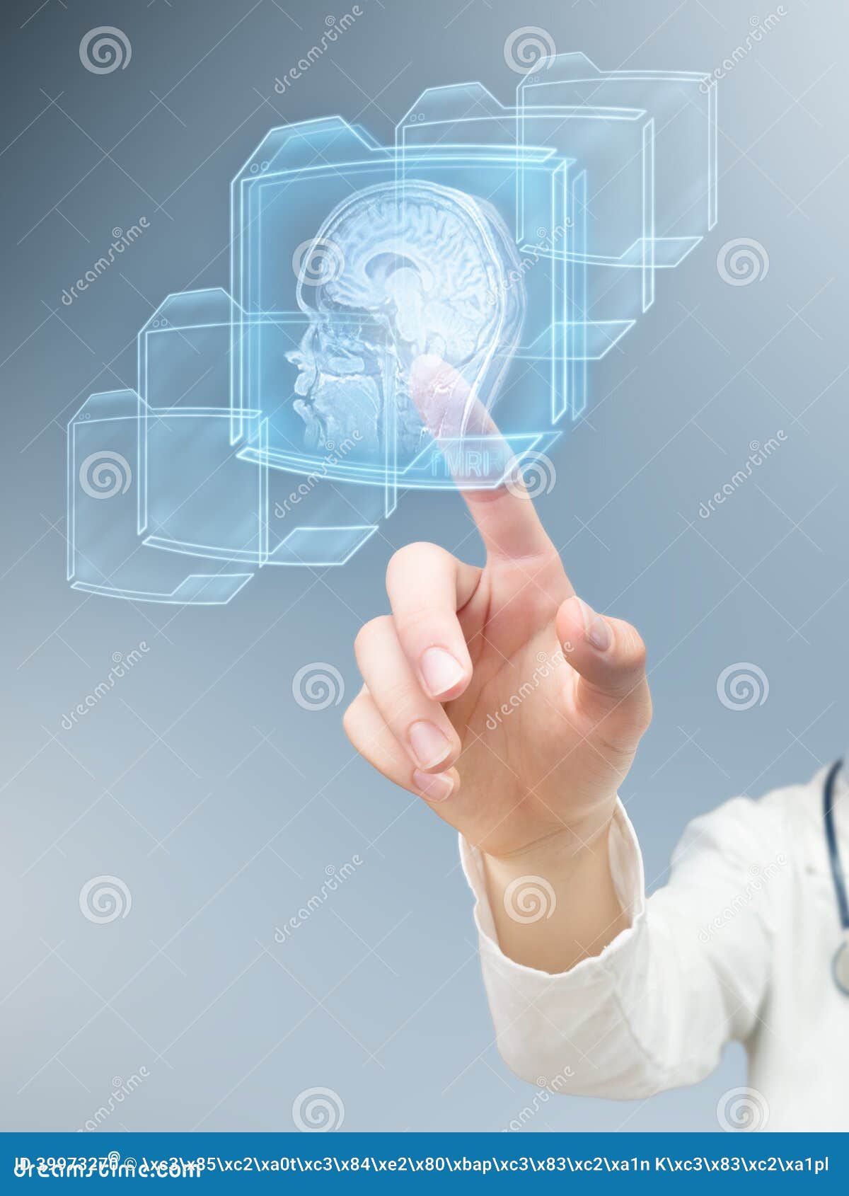 Hand Pushing Futuristic MRI Button Stock Photo - Image of computer ...