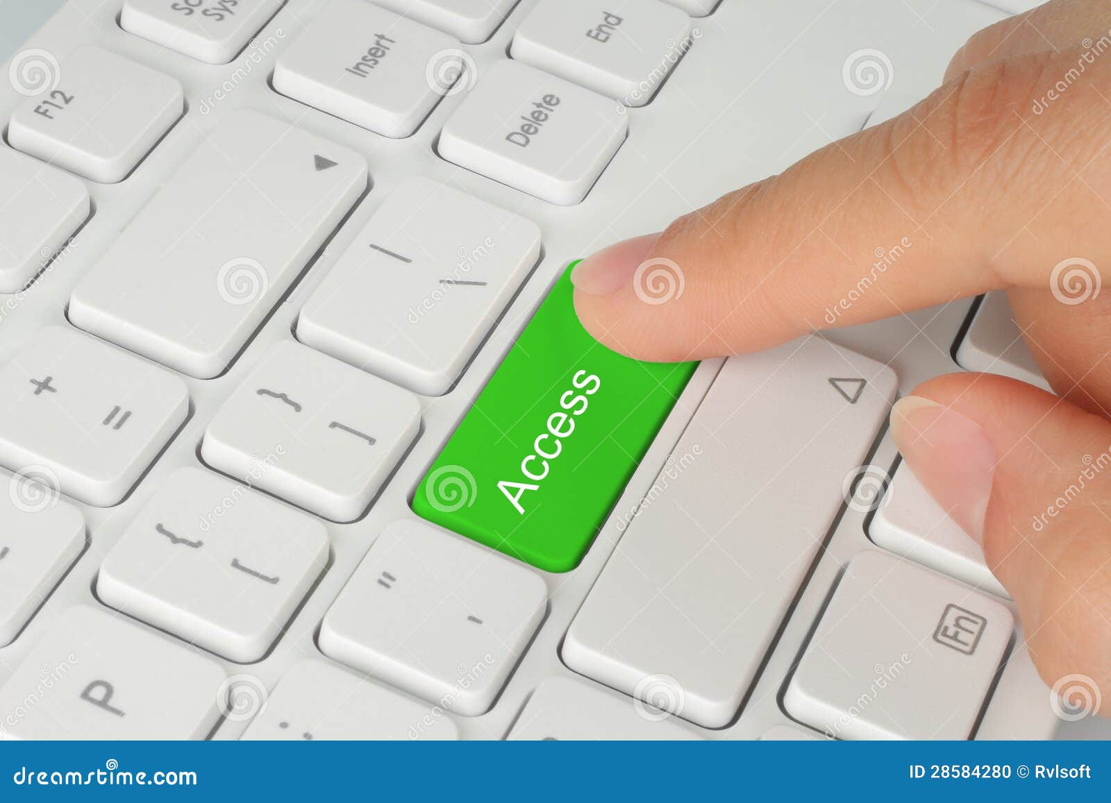 Hand Pushing Green Access Button Stock Photo - Image of connect ...