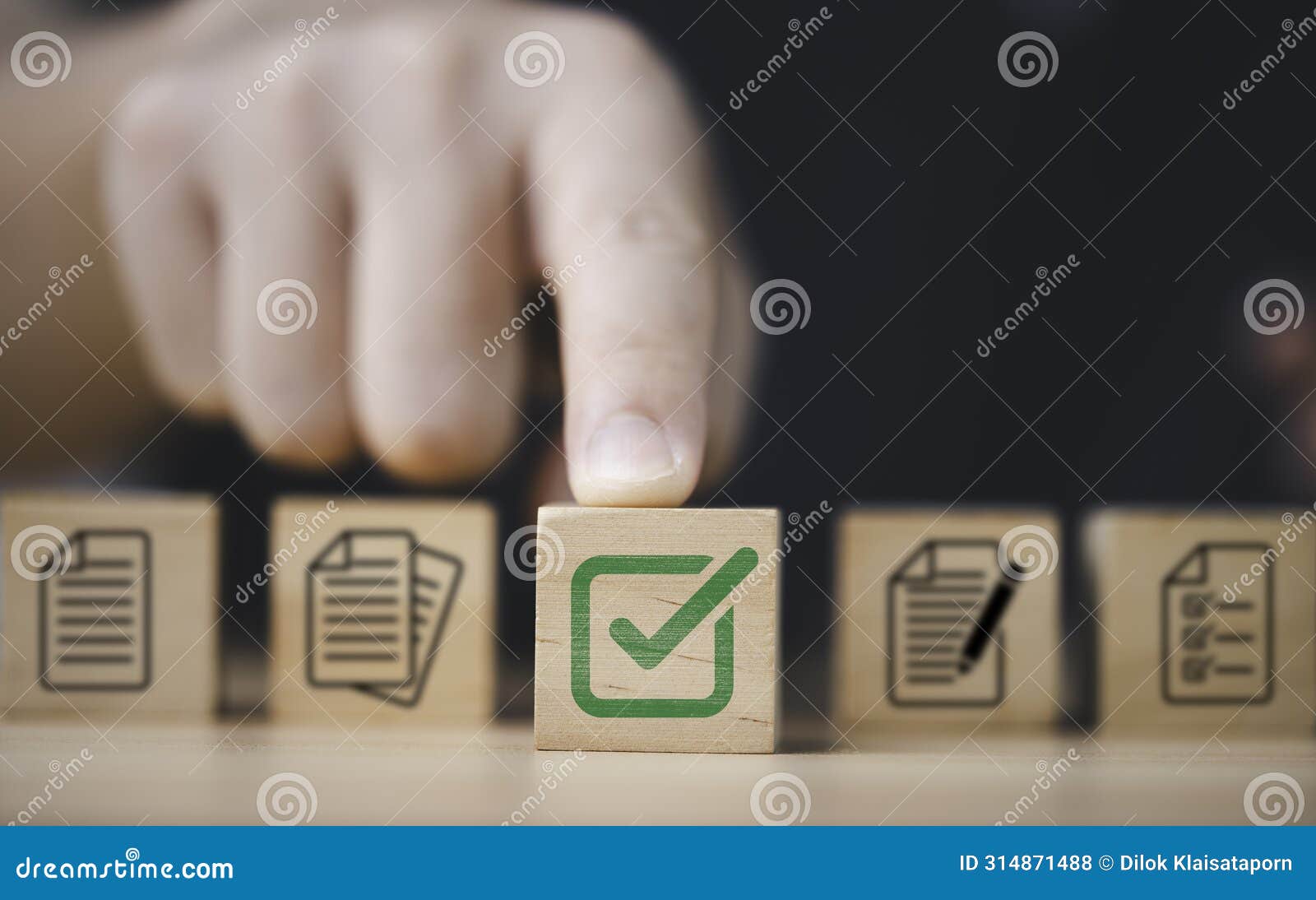 Hand Pushing Green Correct Sign Mark for Document Project Approval and ...