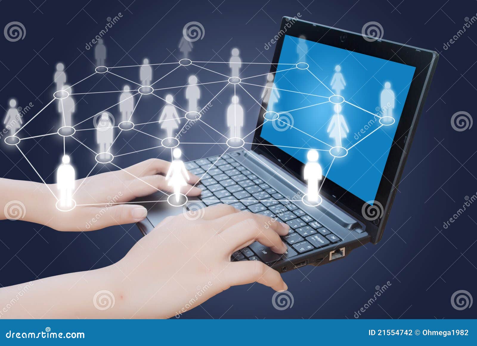 Hand Pushing Laptop Keyboard with Social Network. Stock Photo - Image ...