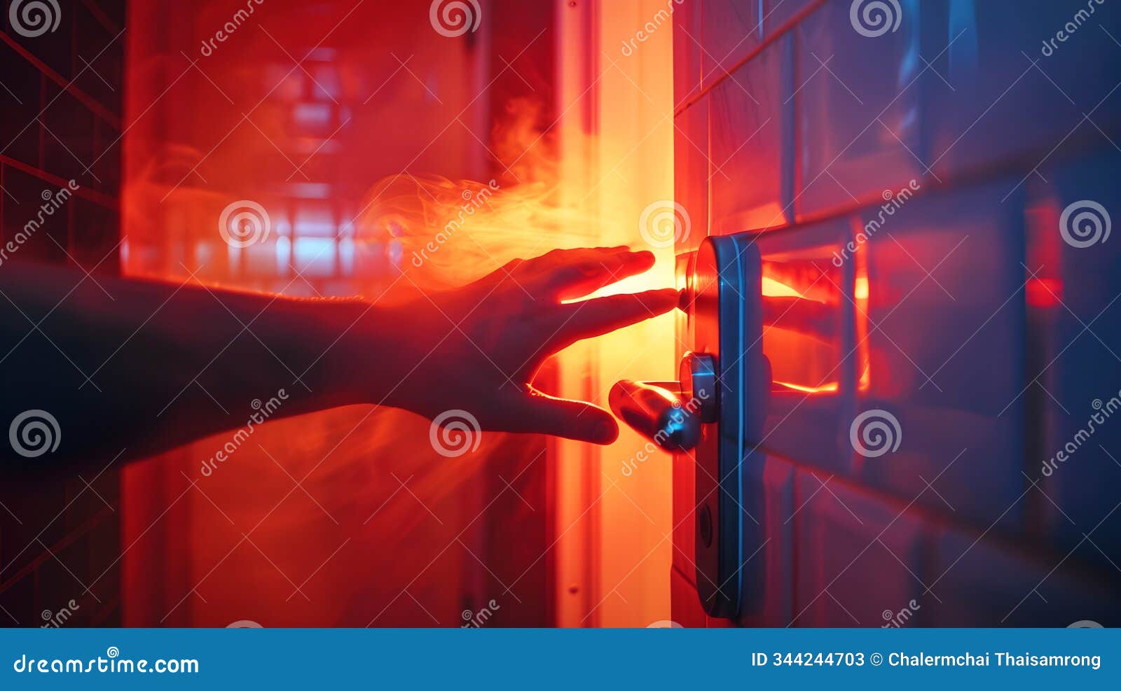 Hand Pushing Open the Emergency Exit Door, Fire Escape by Generative AI ...