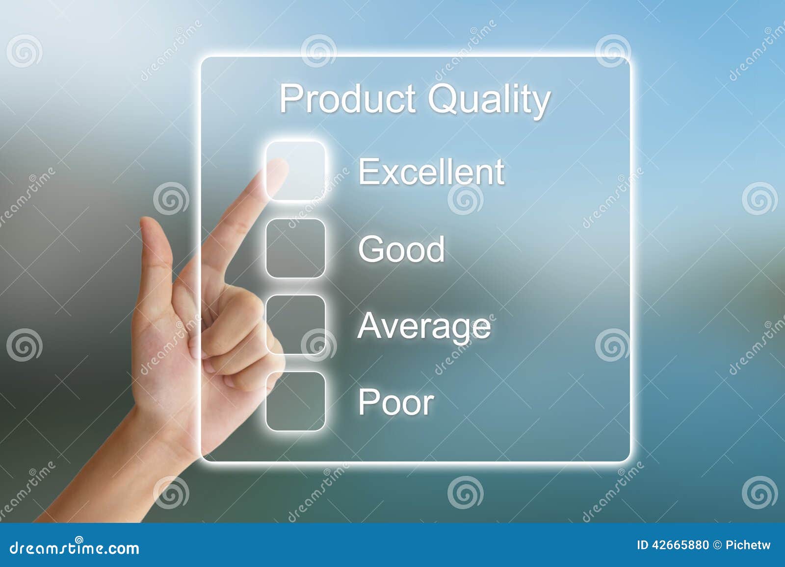 Hand Pushing Product Quality on Virtual Screen Stock Photo - Image of ...