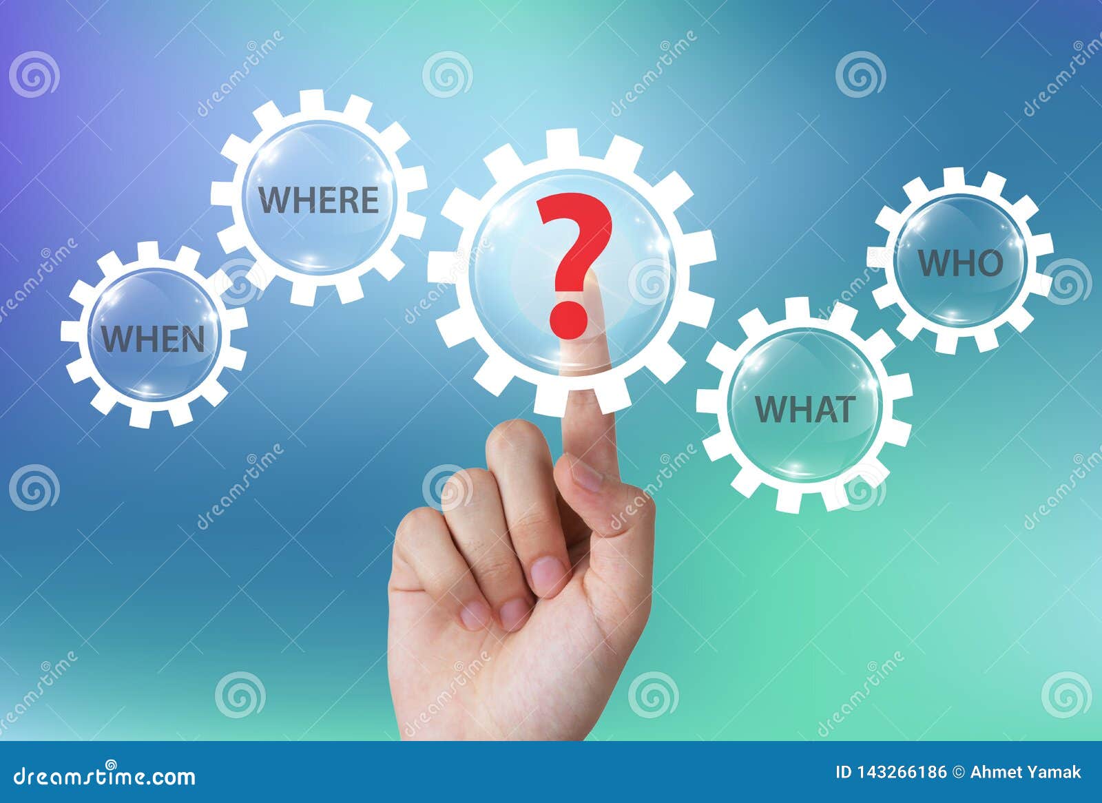 Hand Pushing Question Mark Icon with Question Words on Touch Screen ...