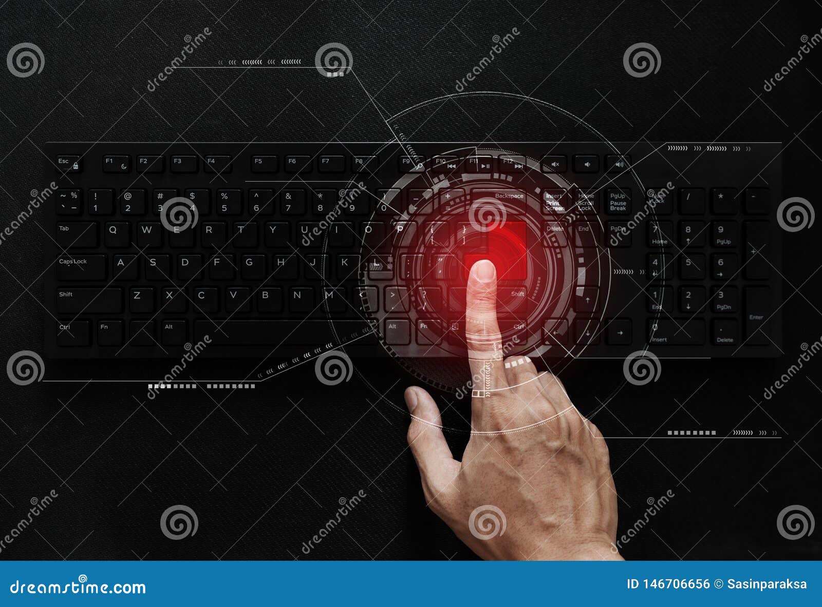 Hand Pushing Red Button on Computer Keyboard, Computer Network and ...