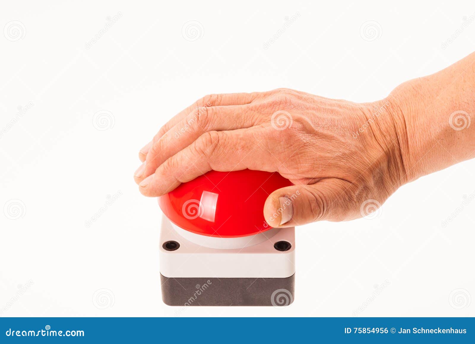 Hand pushing a red buzzer stock photo. Image of pressing - 75854956