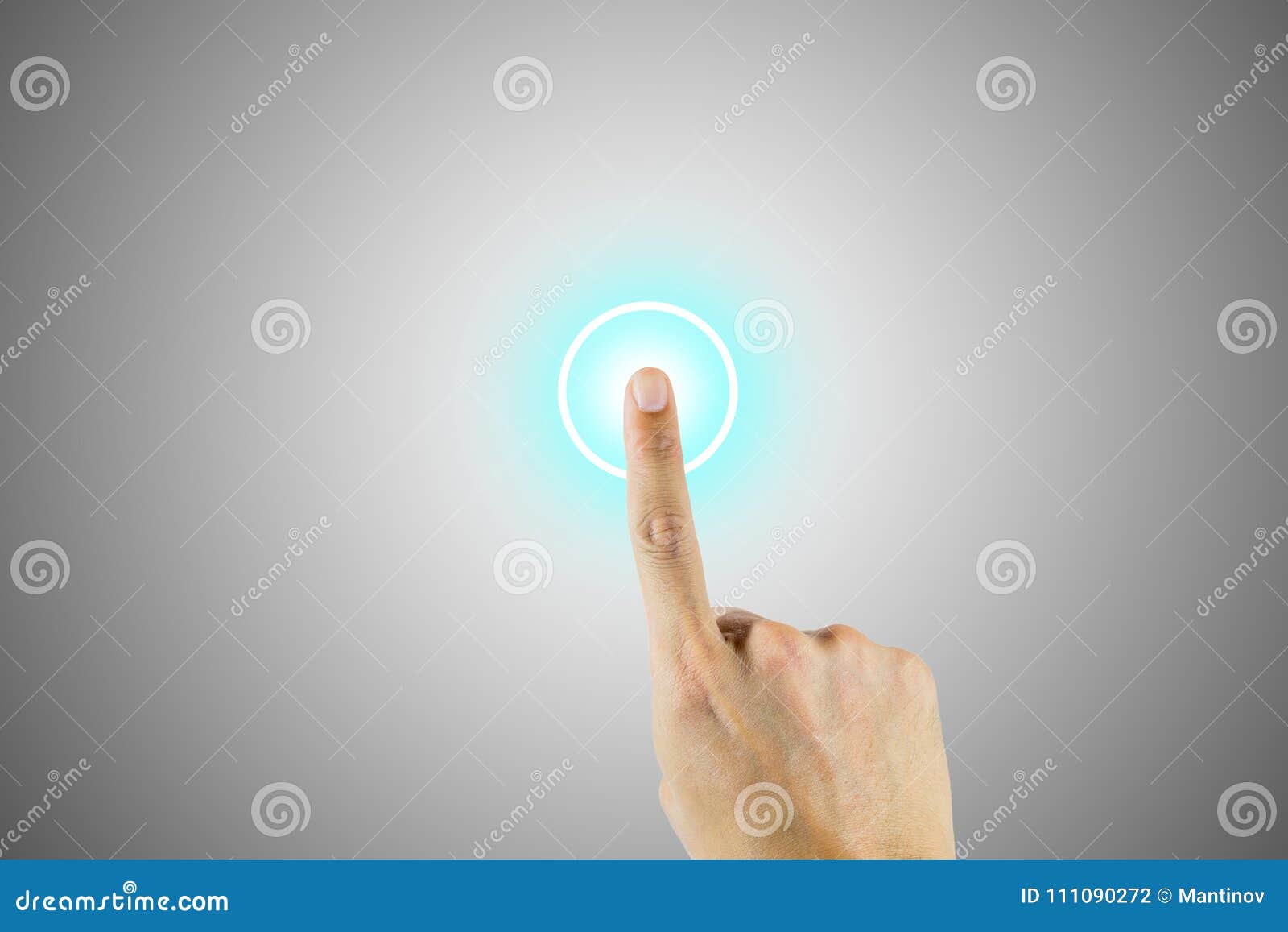 Hand Pushing on Round Button Stock Photo - Image of button, tech: 111090272
