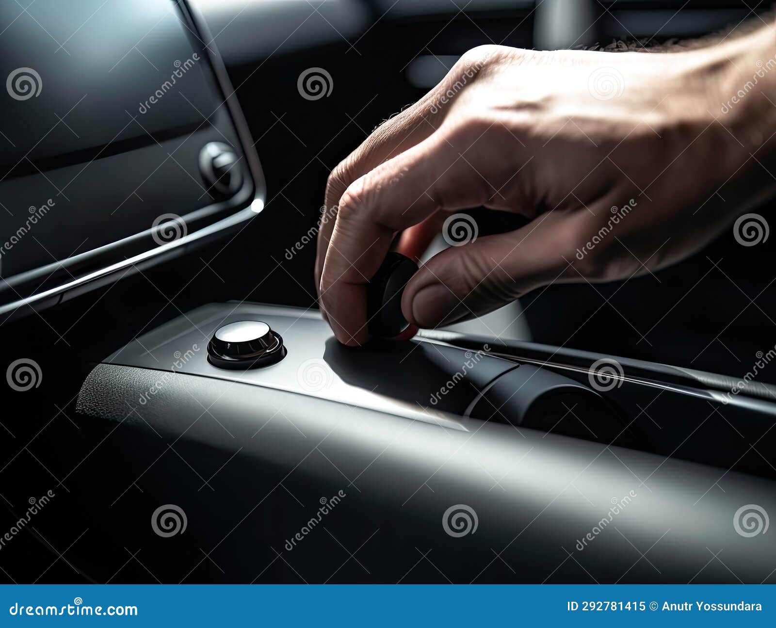 Hand Pushing on a Smart Start Button on Car Control Engine Ignition for ...