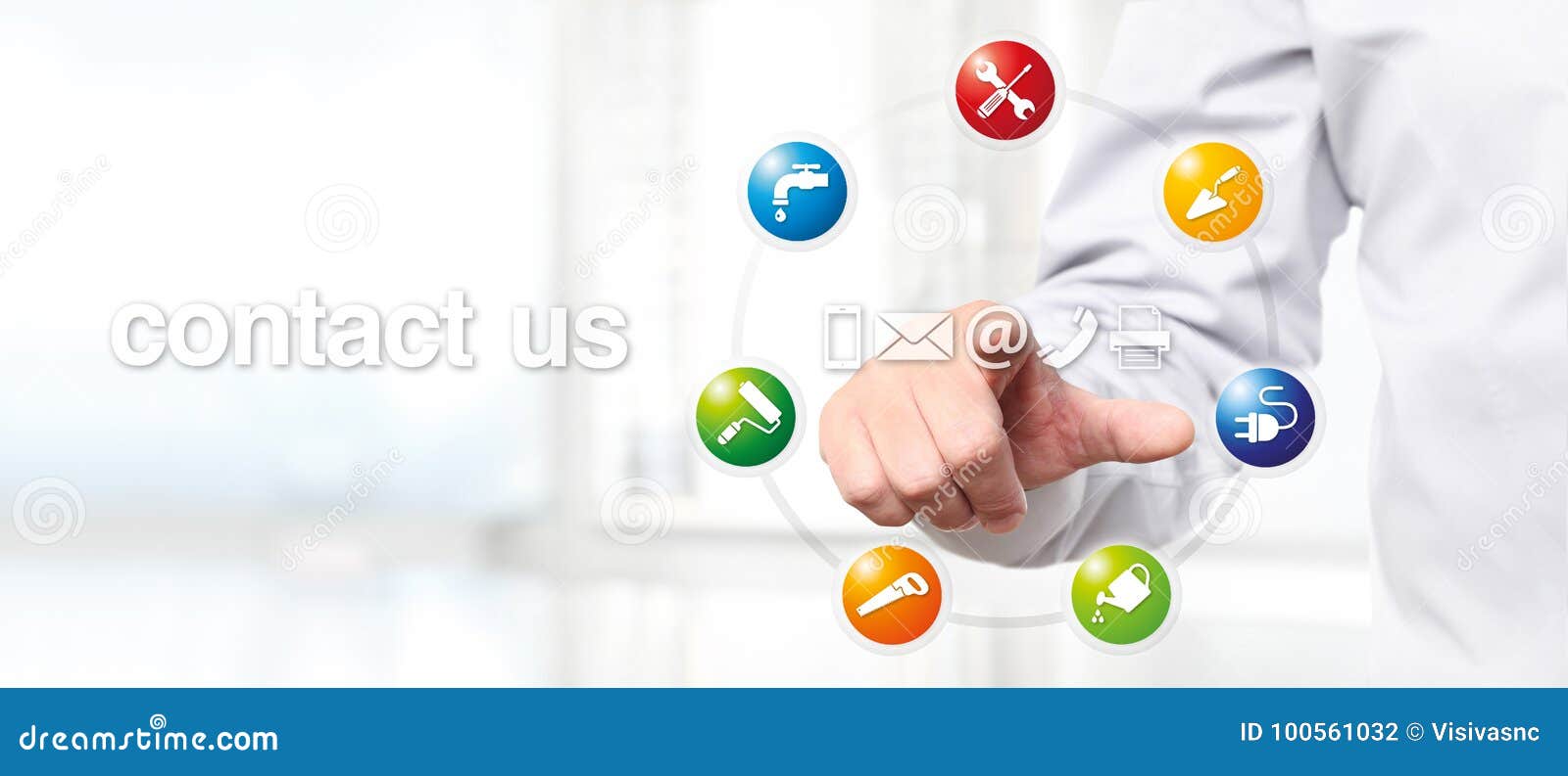 Hand Pushing on a Touch Screen Interface Handyman Symbol Icon, C Stock ...