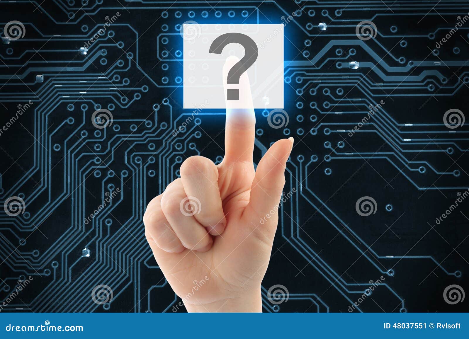 Hand Pushing Virtual Question Button Stock Image - Image of message ...