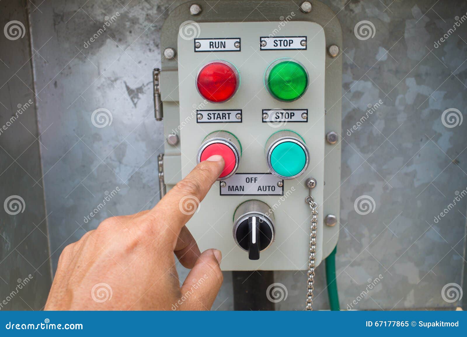 Hand Put Button Switch To Control Box Stock Image - Image of industrial ...