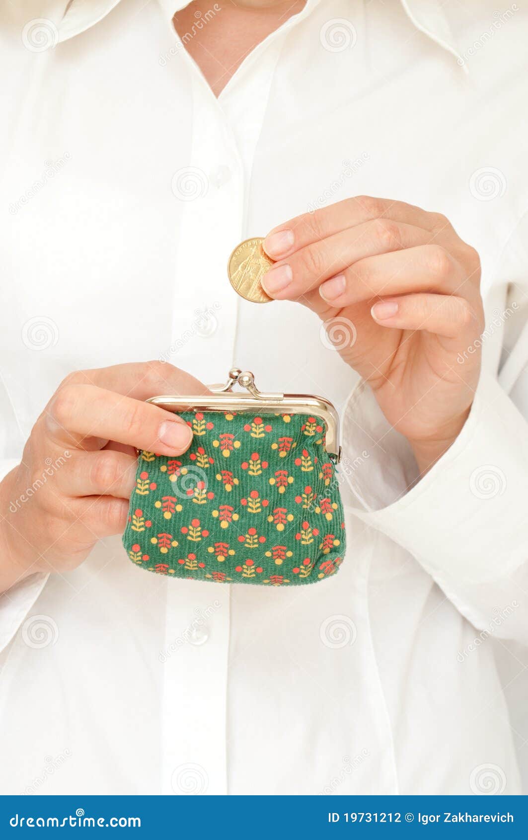 Hand put coin in purse stock photo. Image of pound, adding - 19731212