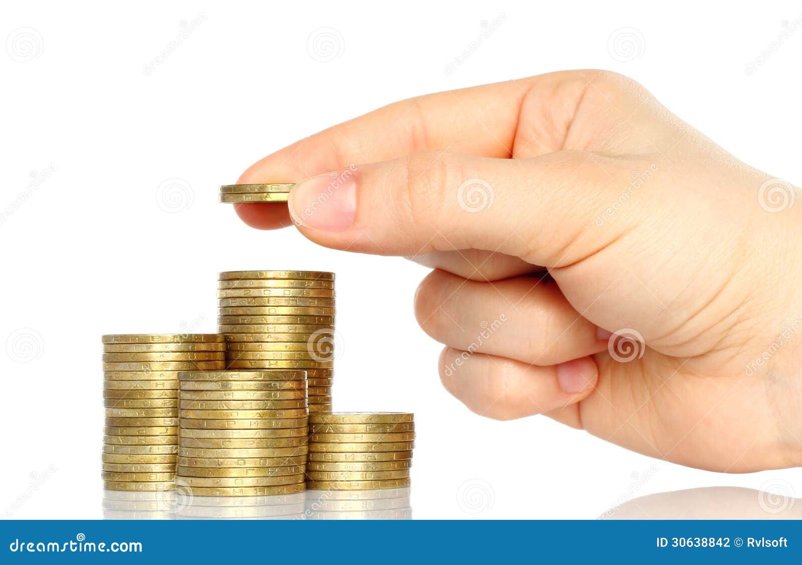 Hand Put Coins To Stack of Coins Stock Photo - Image of financial ...