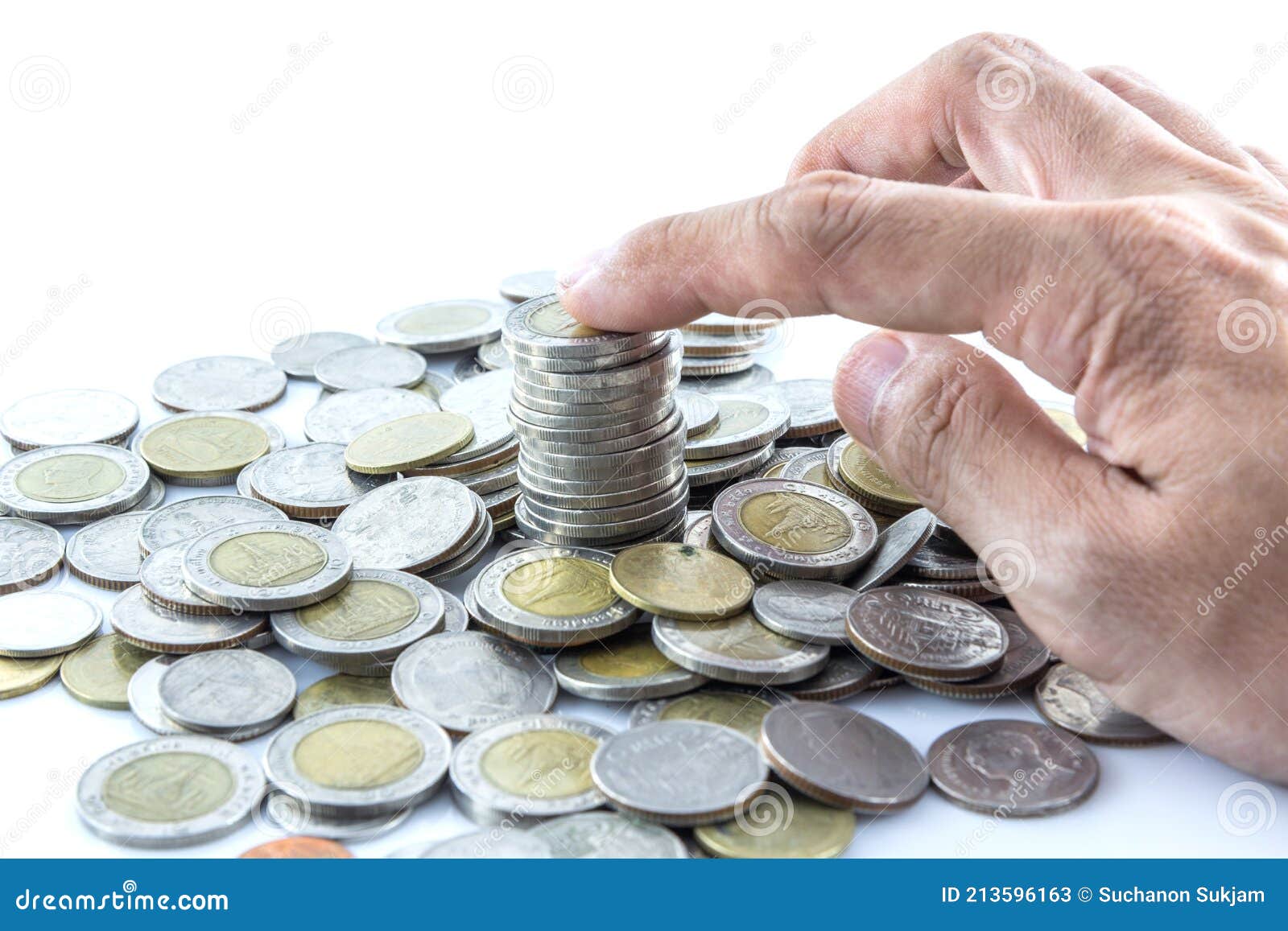 Hand Put Coins To Stack of Coins Stock Image - Image of metal, economy ...