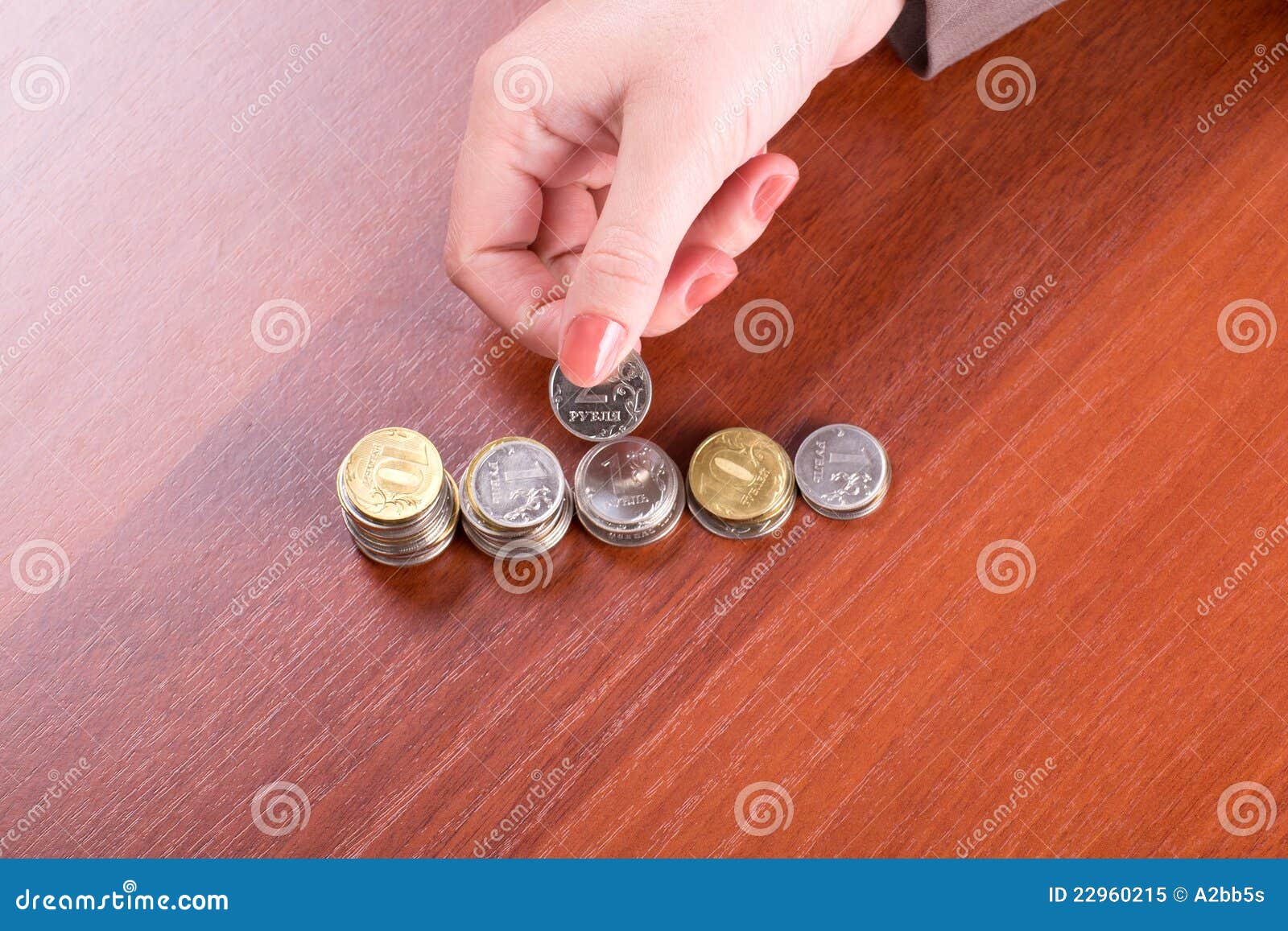 Hand Puts a Coin in the Pile Stock Image - Image of concept, growth ...
