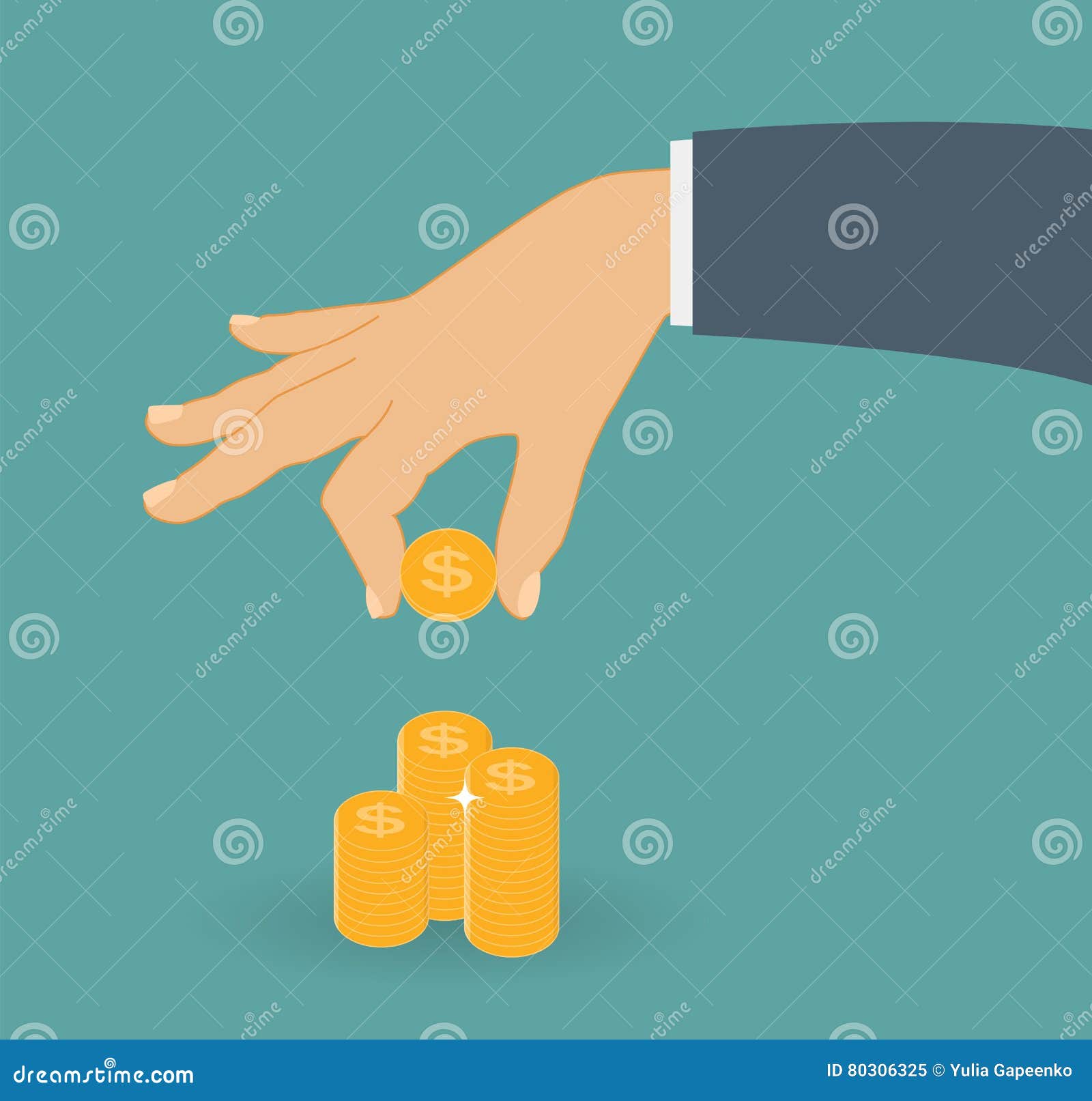 Hand Puts Gold Coin - Contribution To the Future. Vector Illust Stock ...
