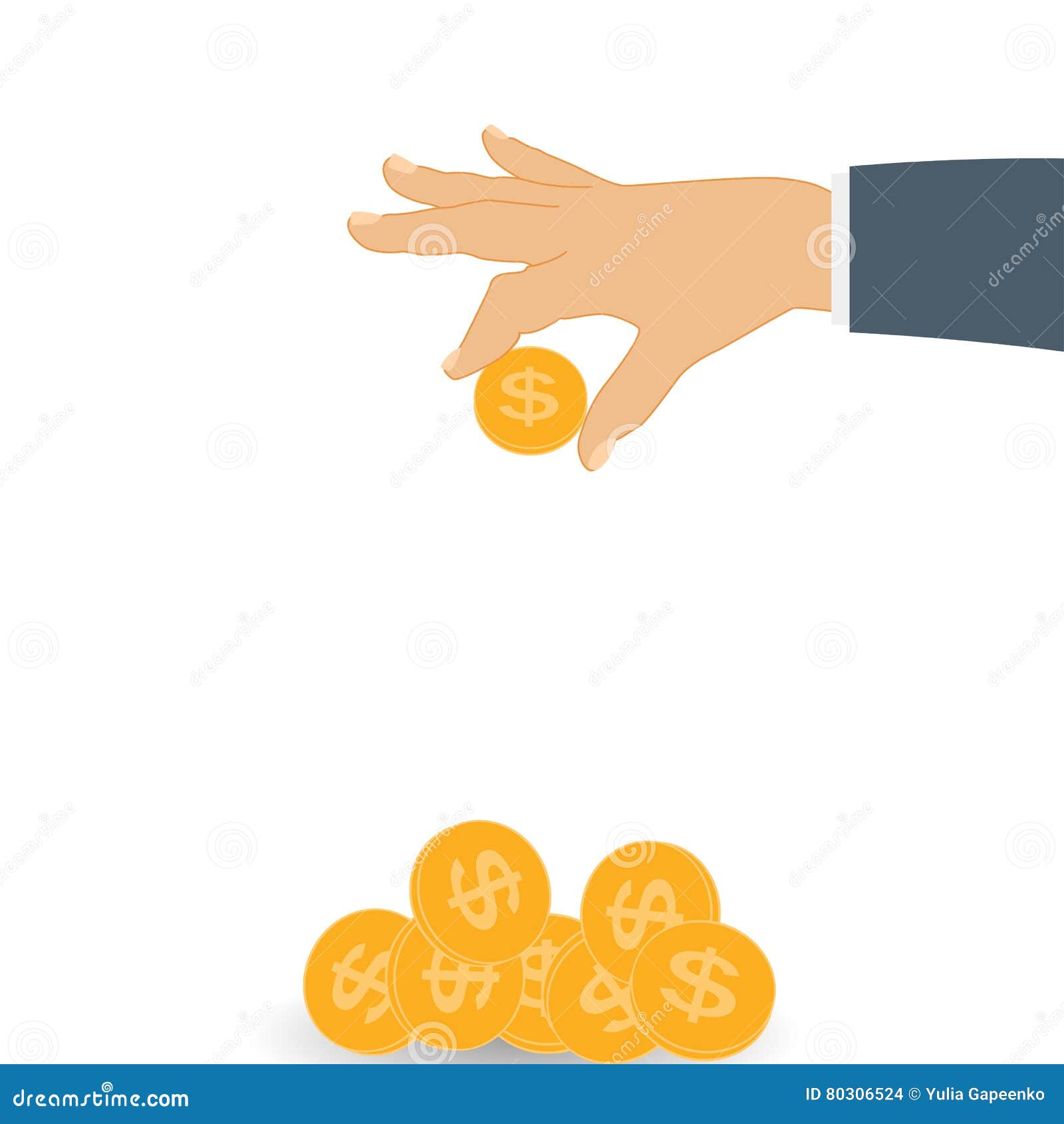 Hand Puts Gold Coin - Contribution To The Future. Vector Illust ...